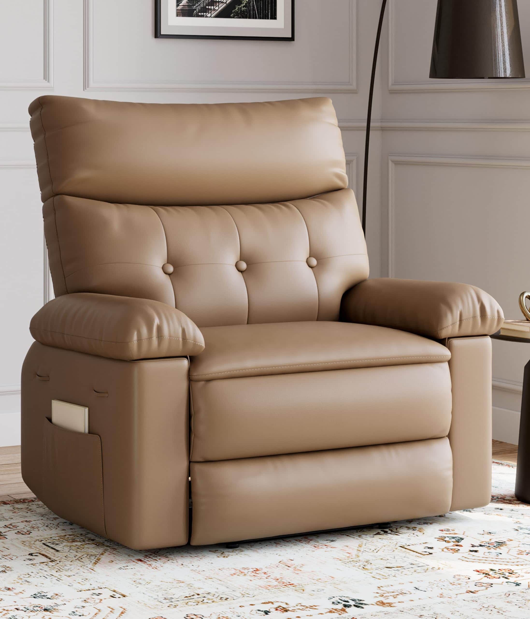 Garvee Oversized Recliner Chair PU Leather Manual Recliner for Adults ...