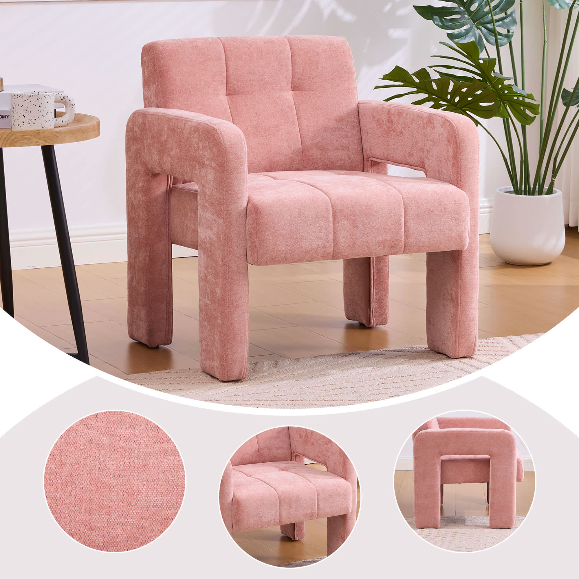 Vynxaria Modern Minimalist Nordic Style Single Armchair Soft Chenille ...