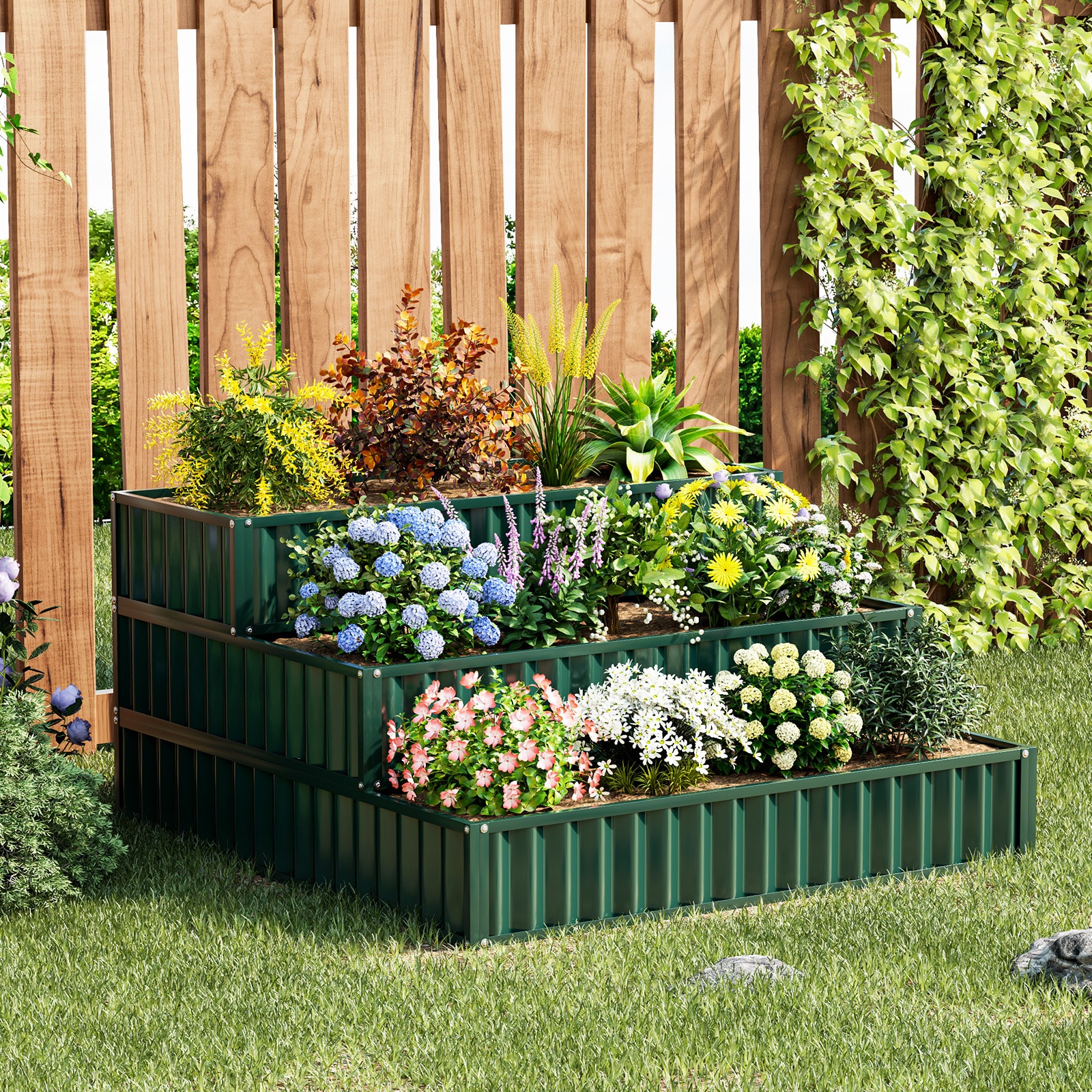 Slickblue 3 Tier Metal Raised Garden Bed for Flowers Herbs Vegetables ...