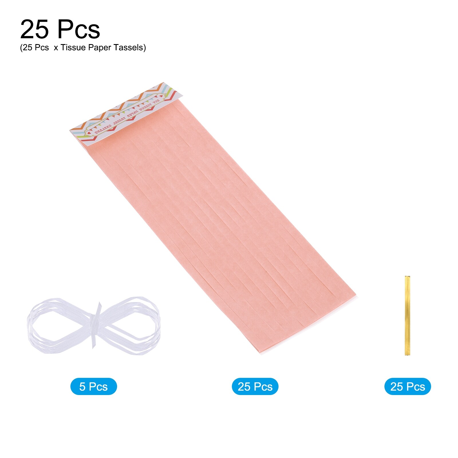 Unique Bargains 25Pcs Peach Pink Tassel Garland Banner with Rope Tissue ...