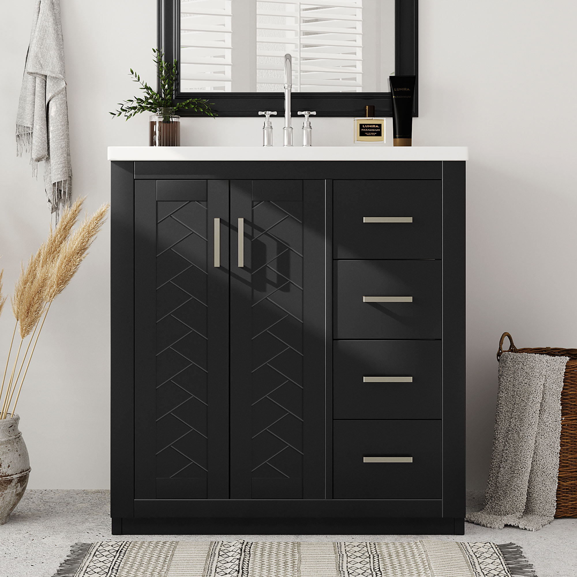 Vynxaria 30 inch Black Retro Style Single Sink Freestanding Bath Vanity ...
