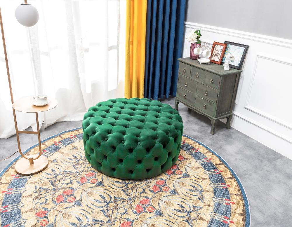 KINWELL Casual Green Velvet Round Ottoman in the Ottomans & Poufs ...