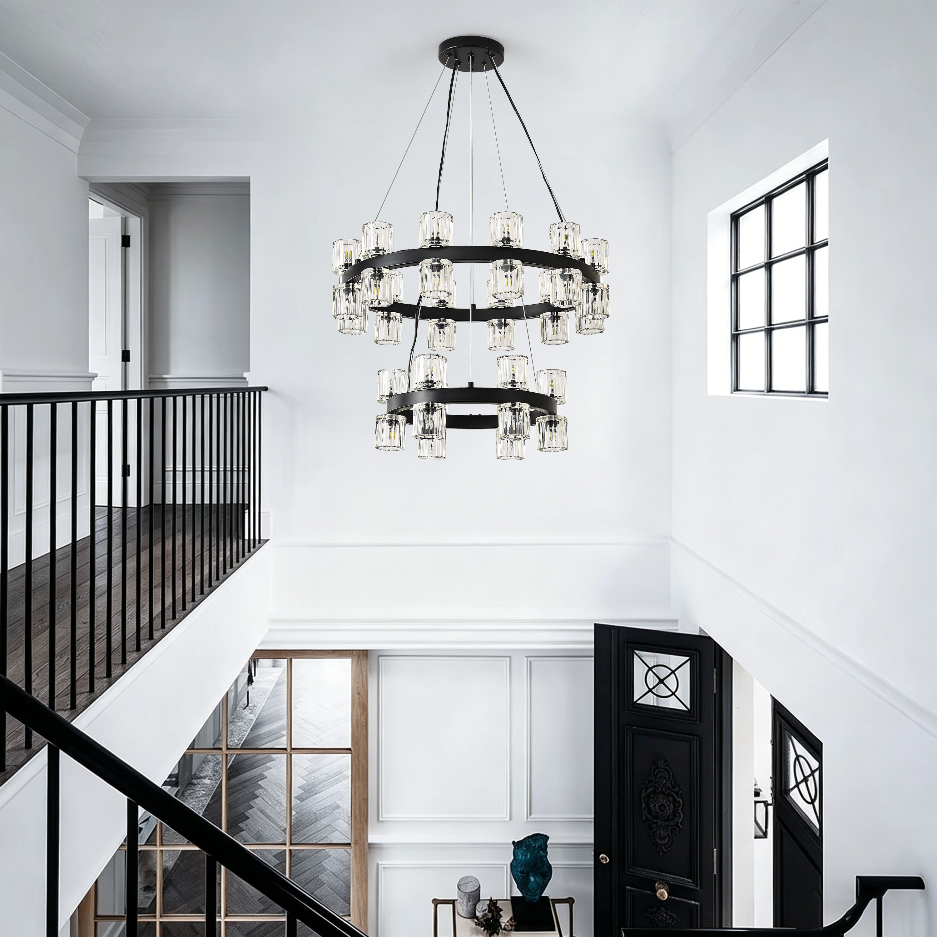 GZJunYo Wagon Wheel Chandelier 36-Light Black Modern Dimmable 2-Tier Up ...