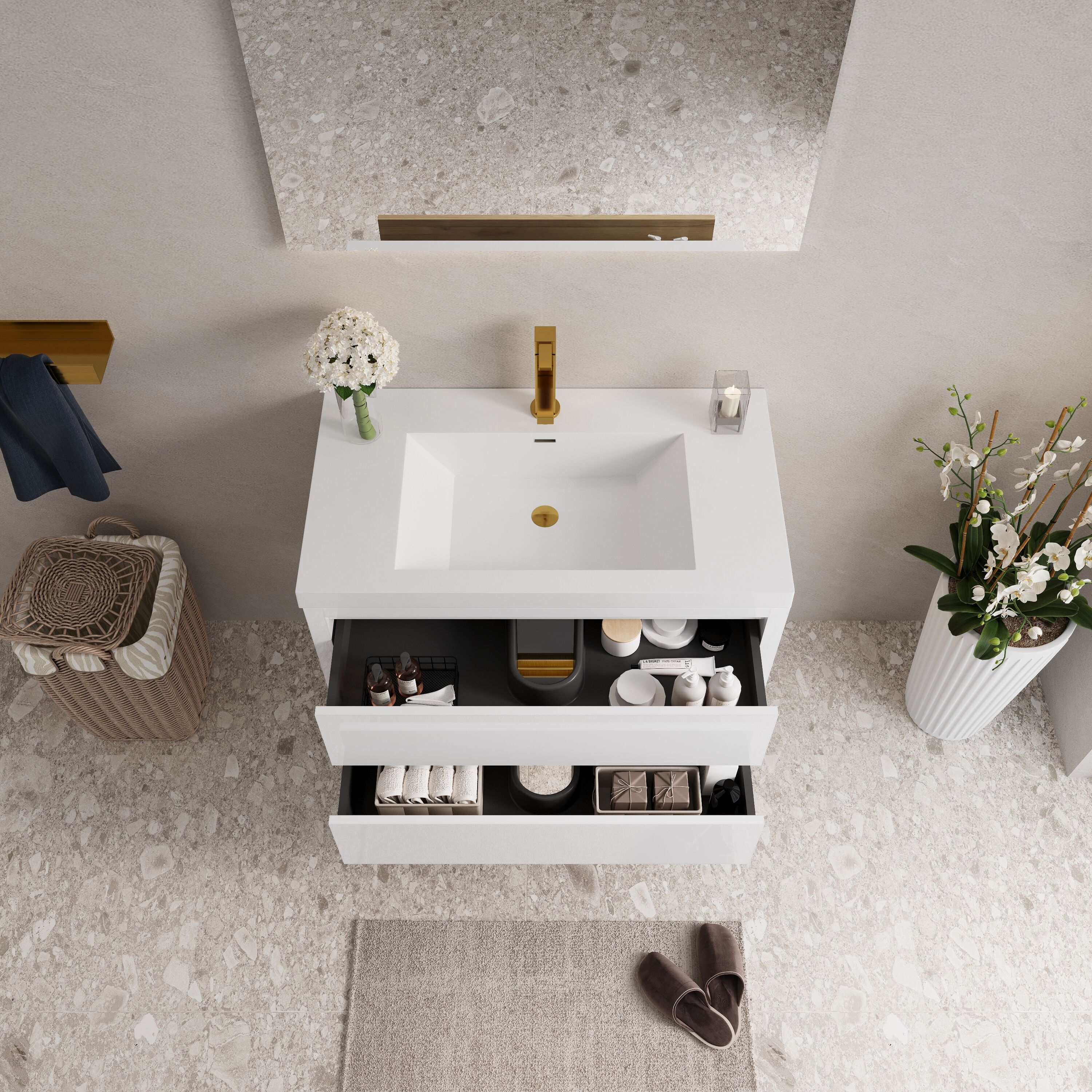GDFStudio Hudson 36 in. Modern Wall-Mounted Floating Bathroom Vanity ...