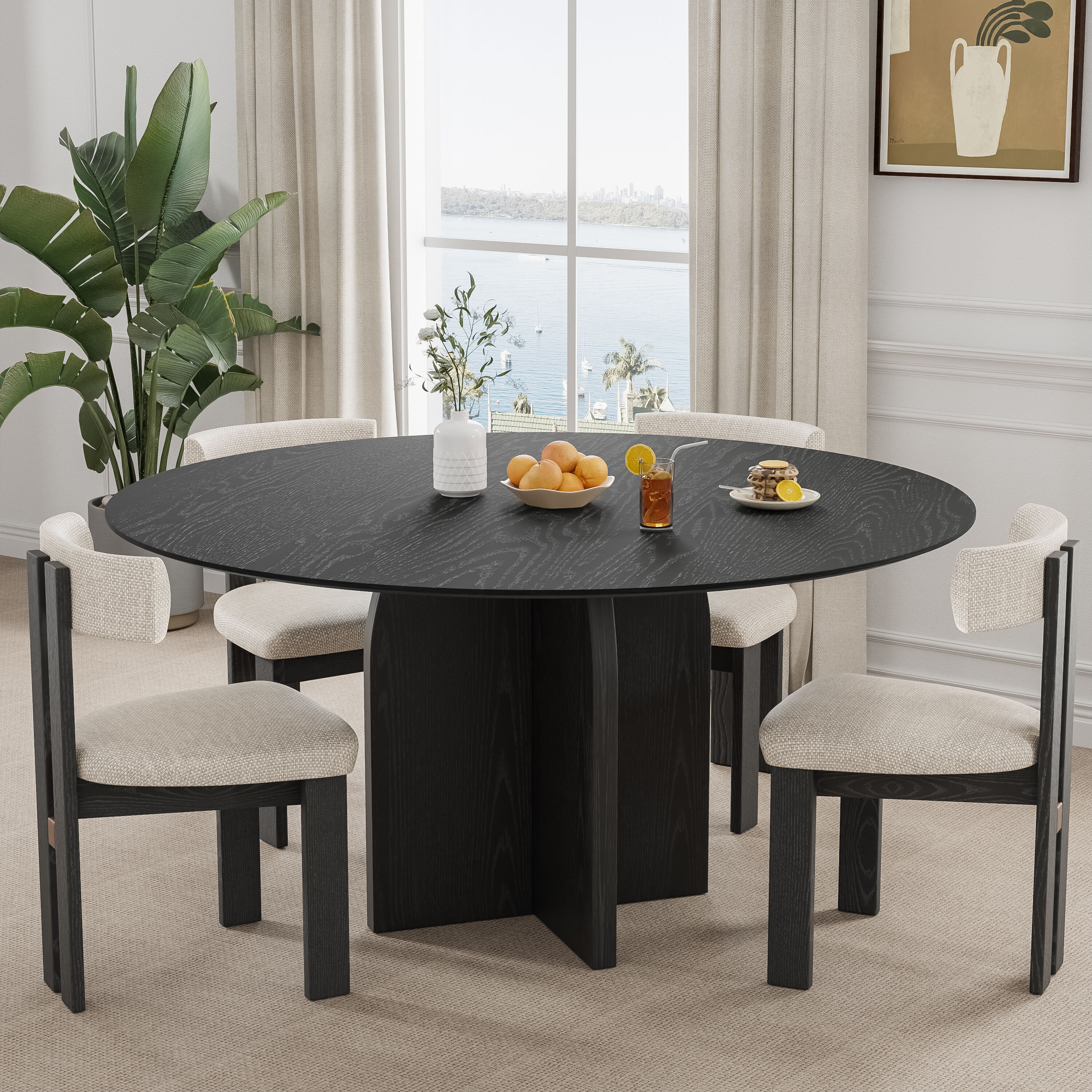 Dovelina Solid Wood Modern Round Dining Table Kitchen Table with ...