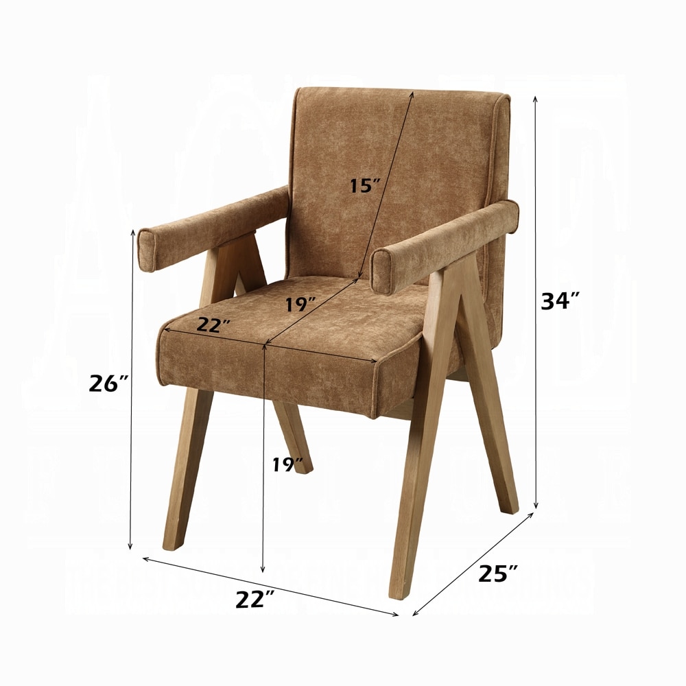 Benzara Sery Armchair Set of 2-Chocolate Brown Chenille Seat-Wood Legs ...