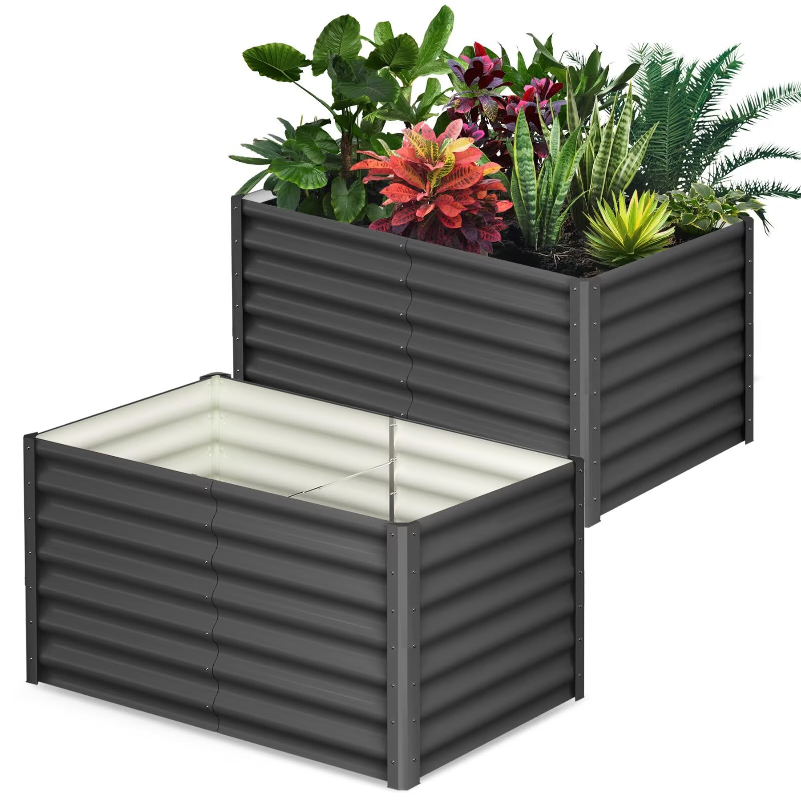 Garvee 2Pcs 6x3x2FT Galvanized Raised Garden Beds Open Base Design ...