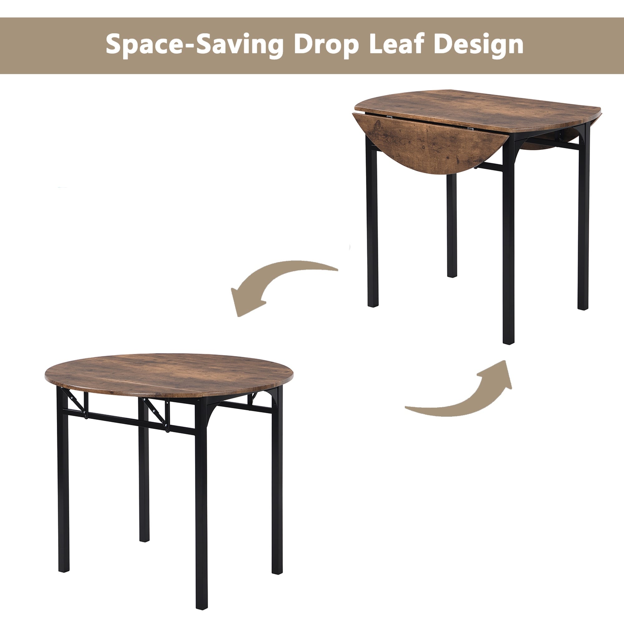 HyperDrop Cart Space Saving 3 Piece Round Drop Leaf Dining Table Set ...