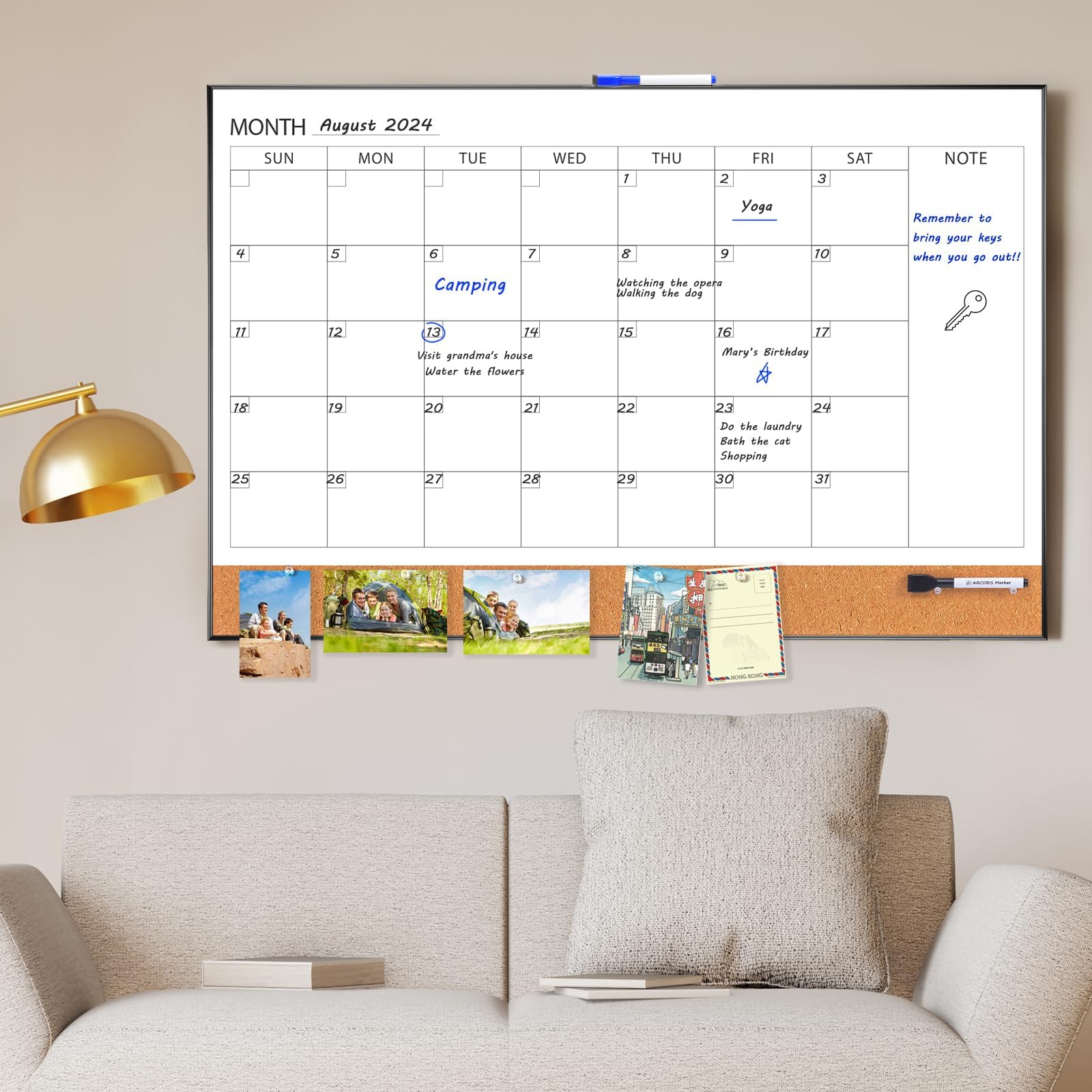 Aoibox 36 x 24 Inch 2 in 1 Dry Erase Monthly Calendar Whiteboard and ...