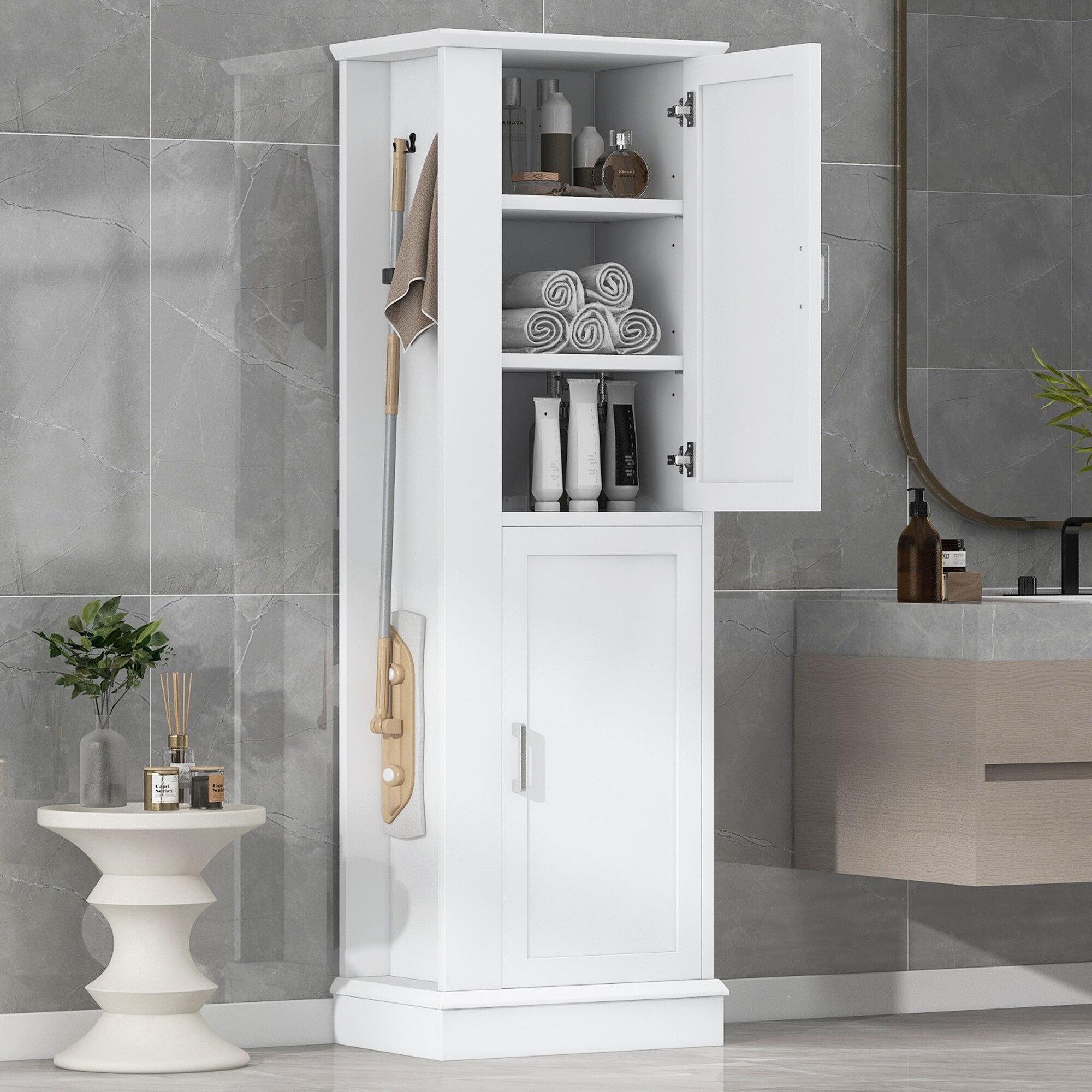 LOVMOR Tall Bathroom Storage Cabinet Freestanding Storage Cabinet with ...