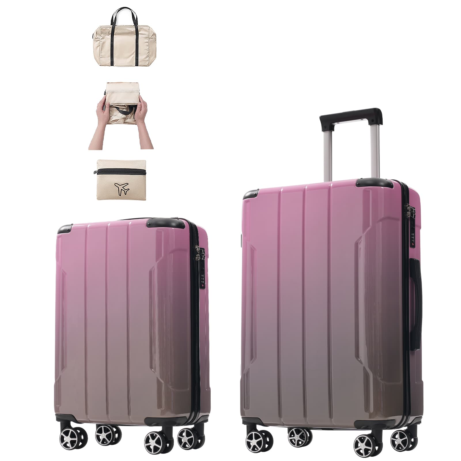 Vynxaria Gulches 3-Piece Pink PC Hardside Spinner Wheels TSA Lock ...