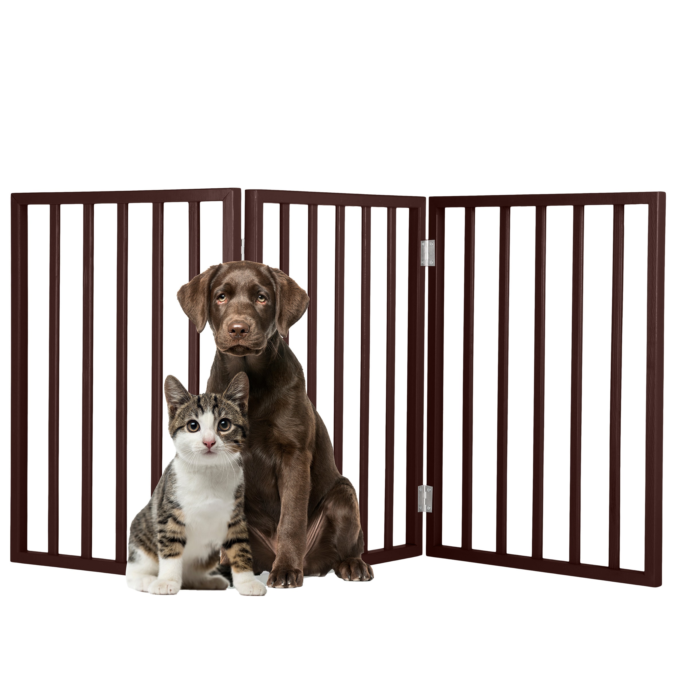 PETMAKER 3-Panel Indoor Foldable Pet Gate for Stairs or Doorways (Brown ...