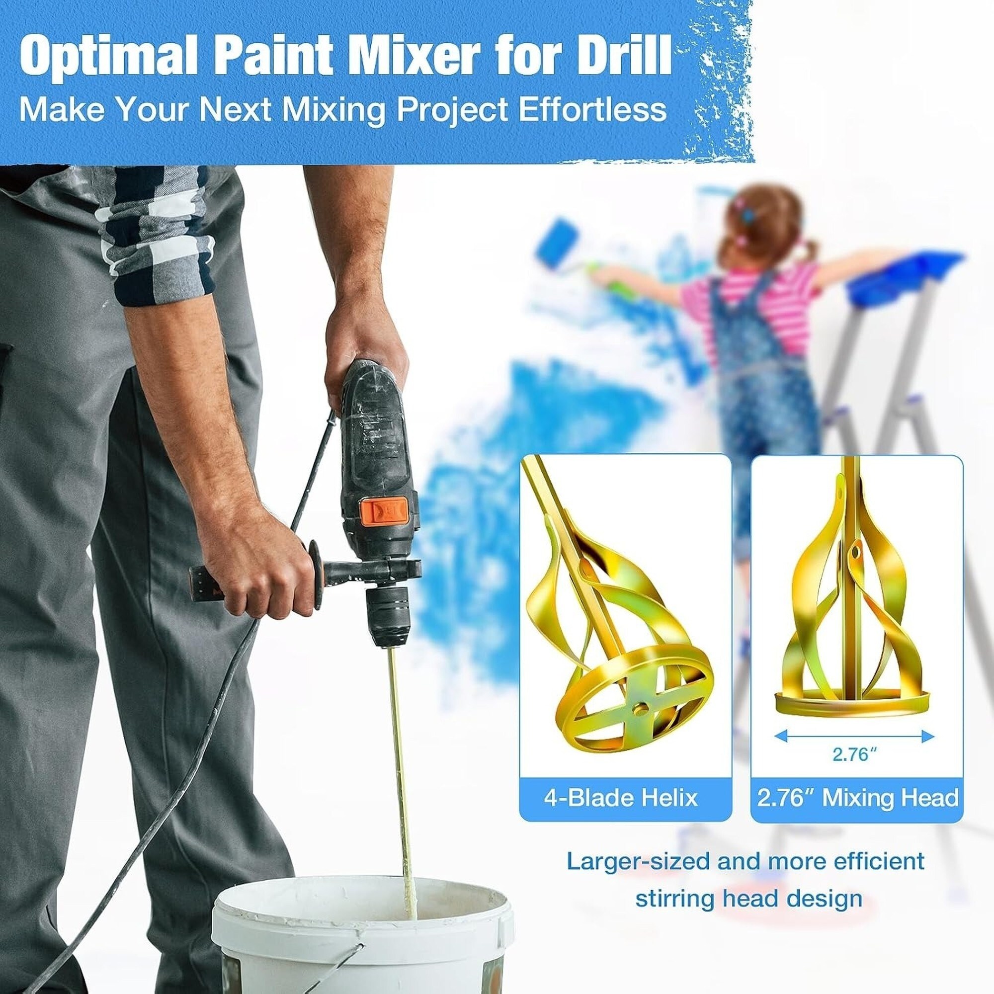 OGETFUUR 2 Pack 4 Blade 2.76 Inch Helix Paint Mixer for Drill Rust ...