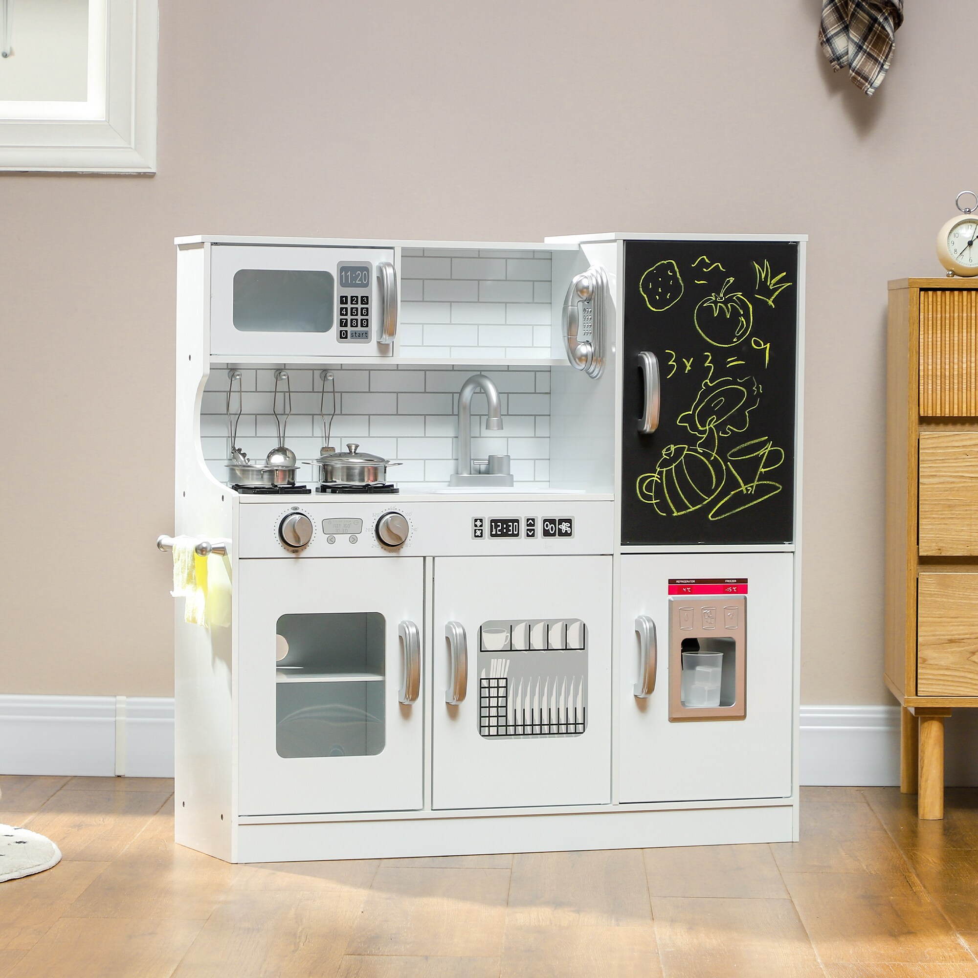Siavonce 33" L Kid's Wooden Kitchen Playset with Accessories, Pink in ...