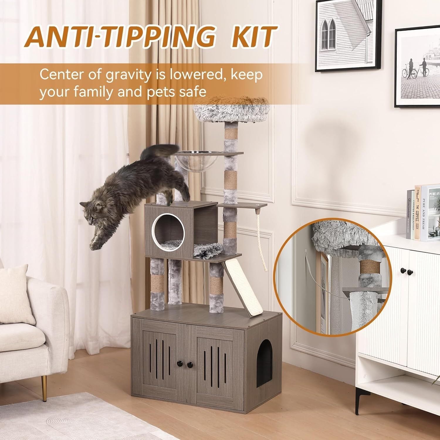 Garvee Modern Cat Tree with Hidden Litter Box Enclosure Sisal ...