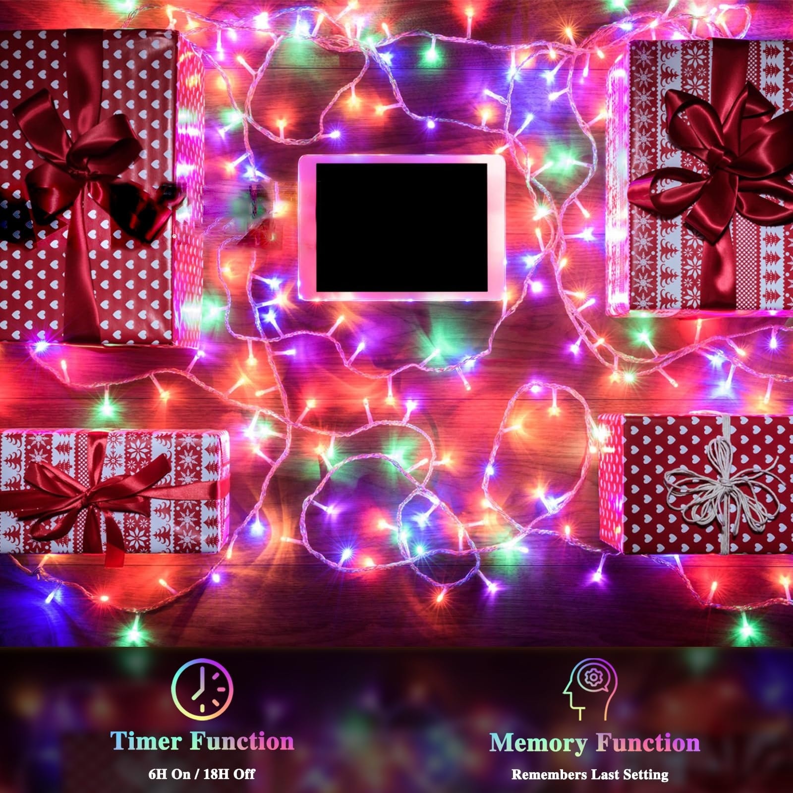 Anqtovp Multicolor 240 LED String Lights 88FT Indoor Outdoor ...