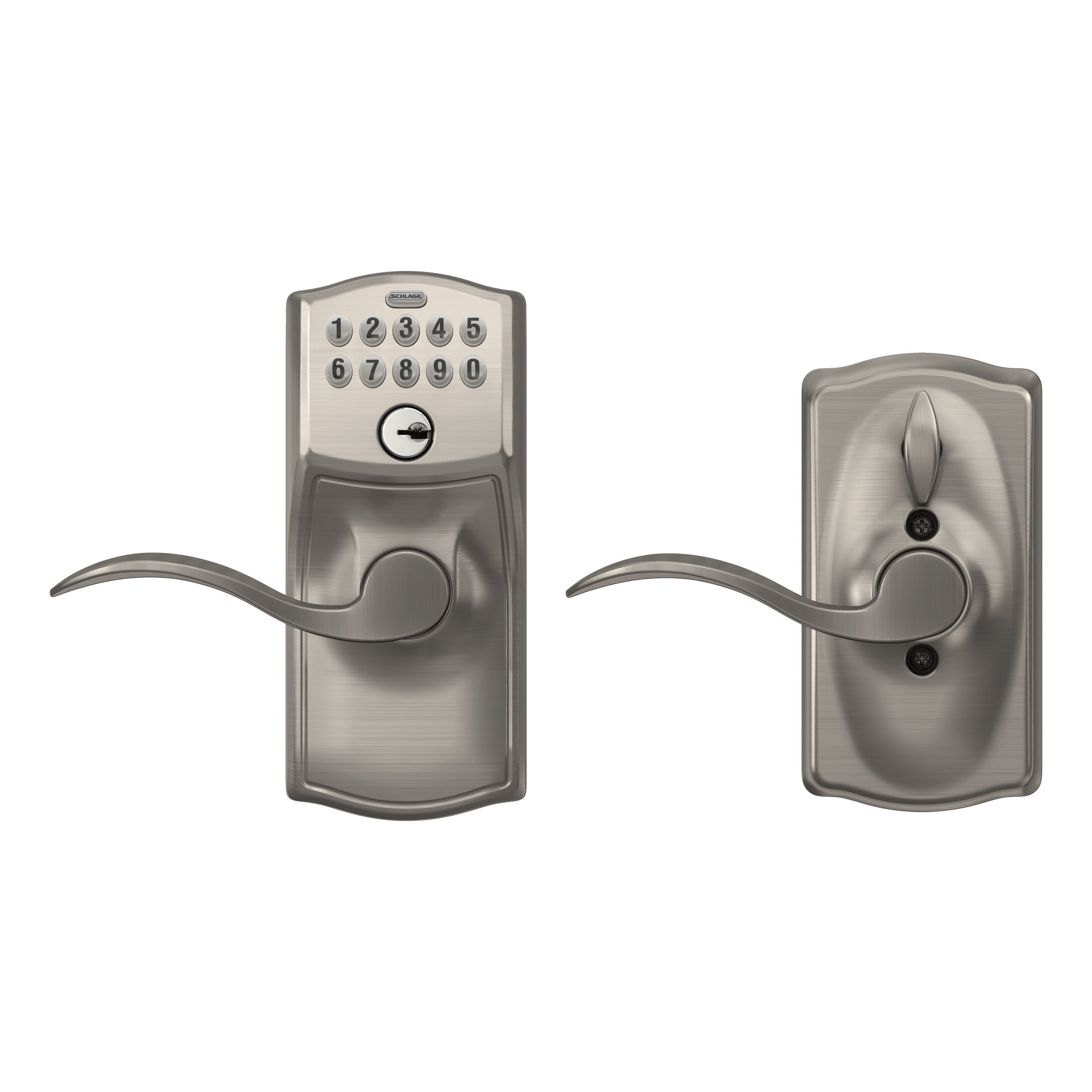 Schlage Camelot Satin Nickel Single Cylinder Electronic Handle with ...
