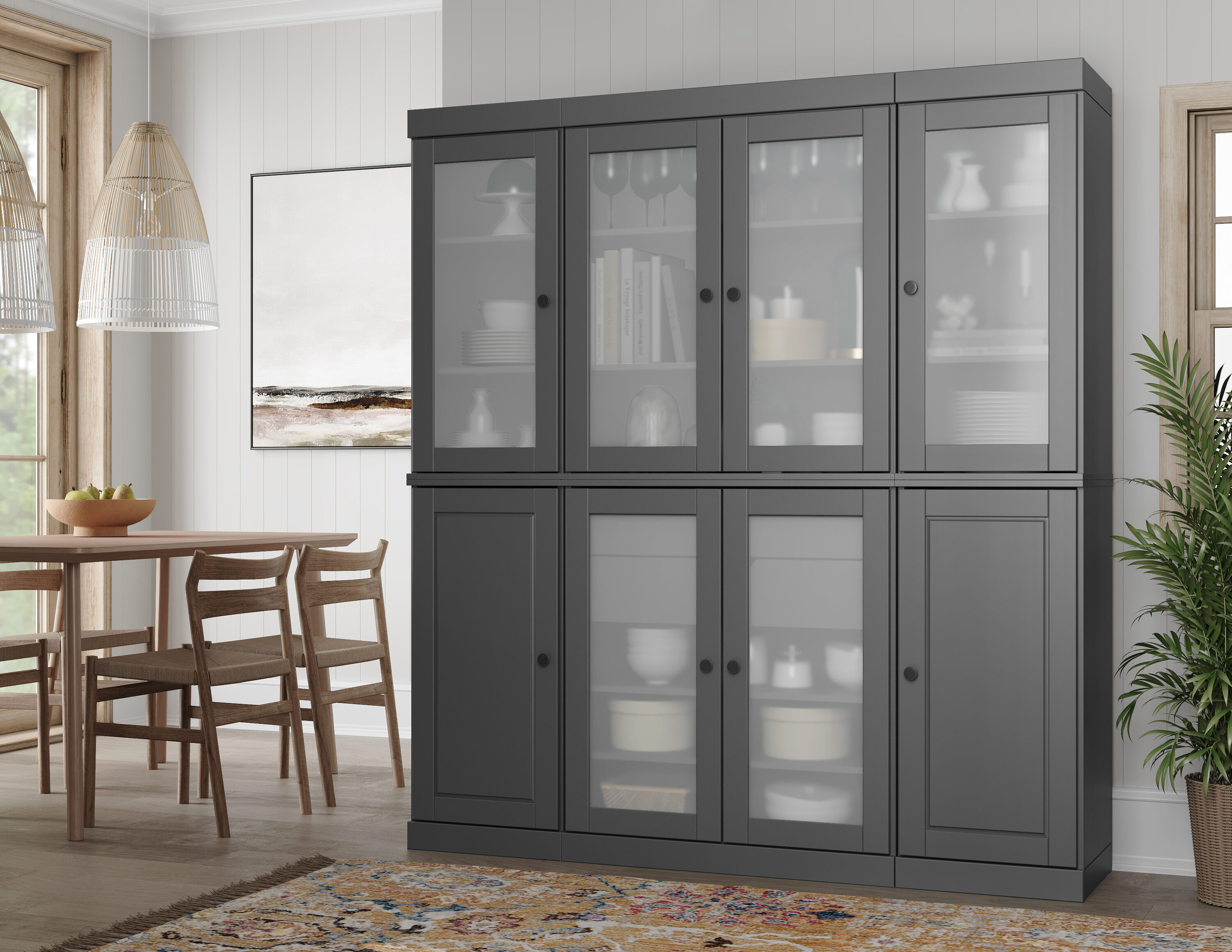 Palace Imports Solid Wood Tall Frosted Glass Raised Panel Modular ...