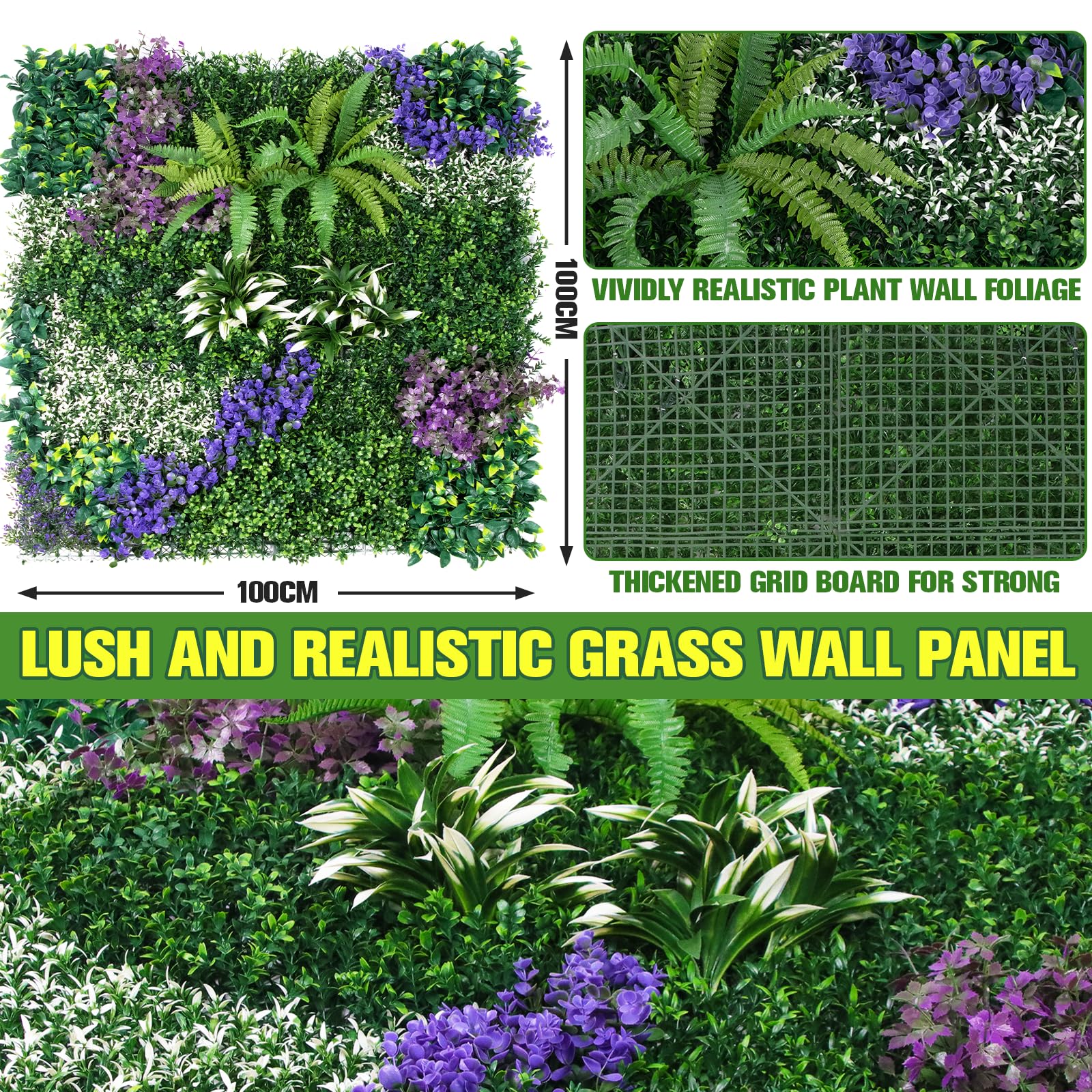 Aoile 39.37-in x 39.37-in Green/Purple Artificial Grass Wall Panel (3 ...