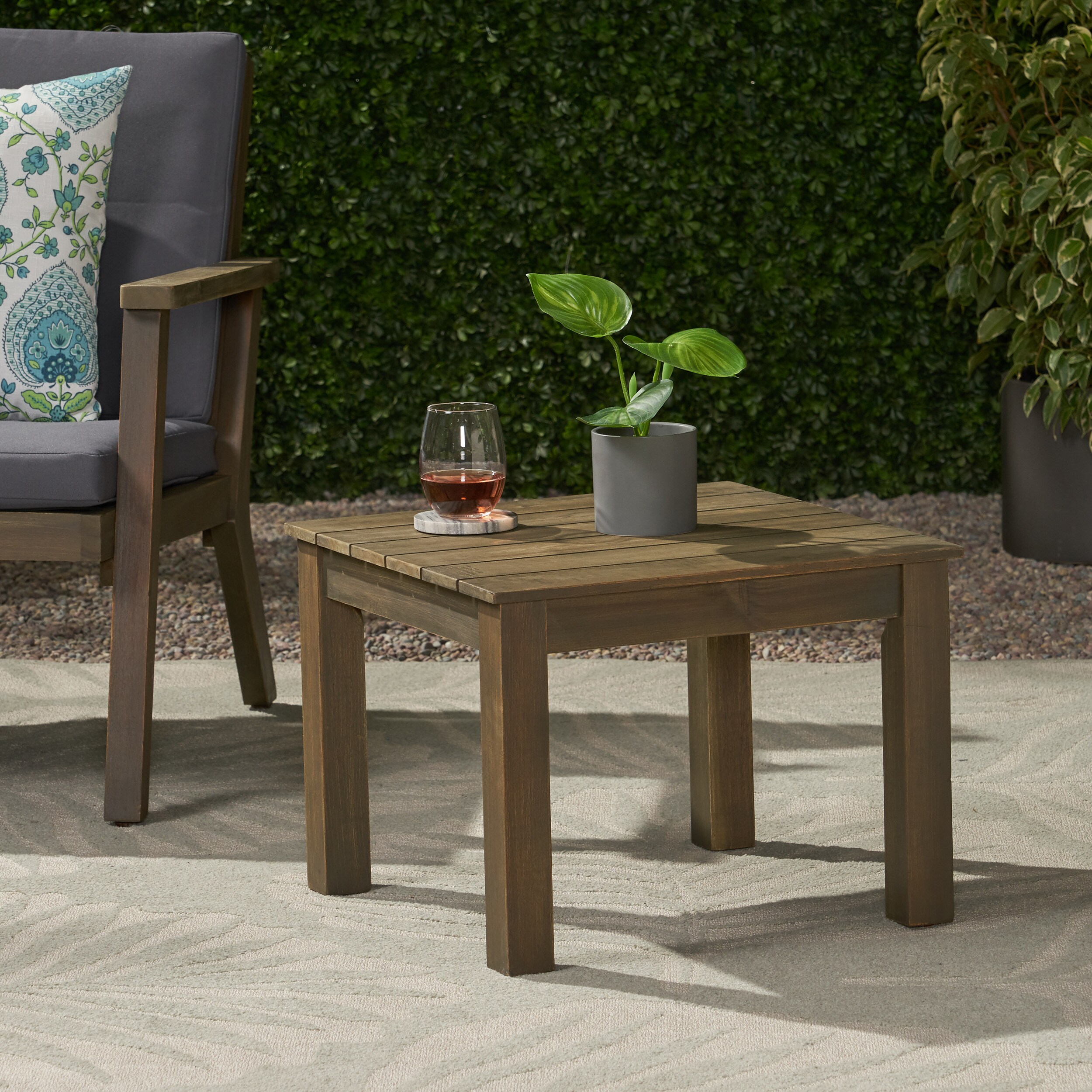LUXEYARD Halcyon Outdoor Side Table with Slat Design and Acacia Wood ...