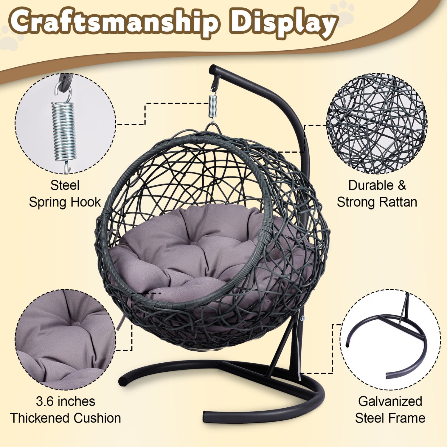 Streamdale Furniture Cat Swing Bed with Stand - Gray in the Pet Beds ...