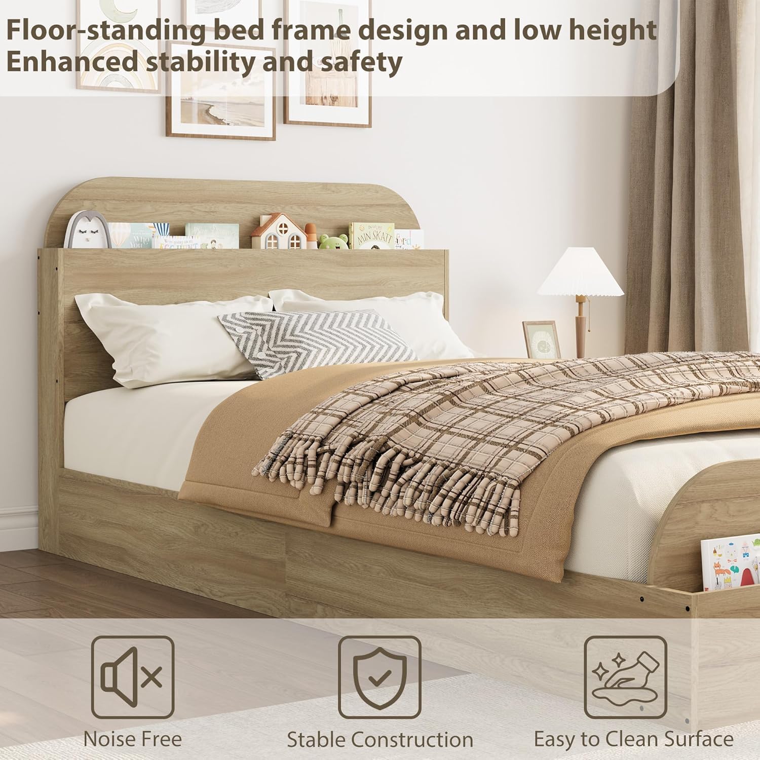 IdealHouse Golden Sandalwood Twin XL Wood Platform Bed Storage ...
