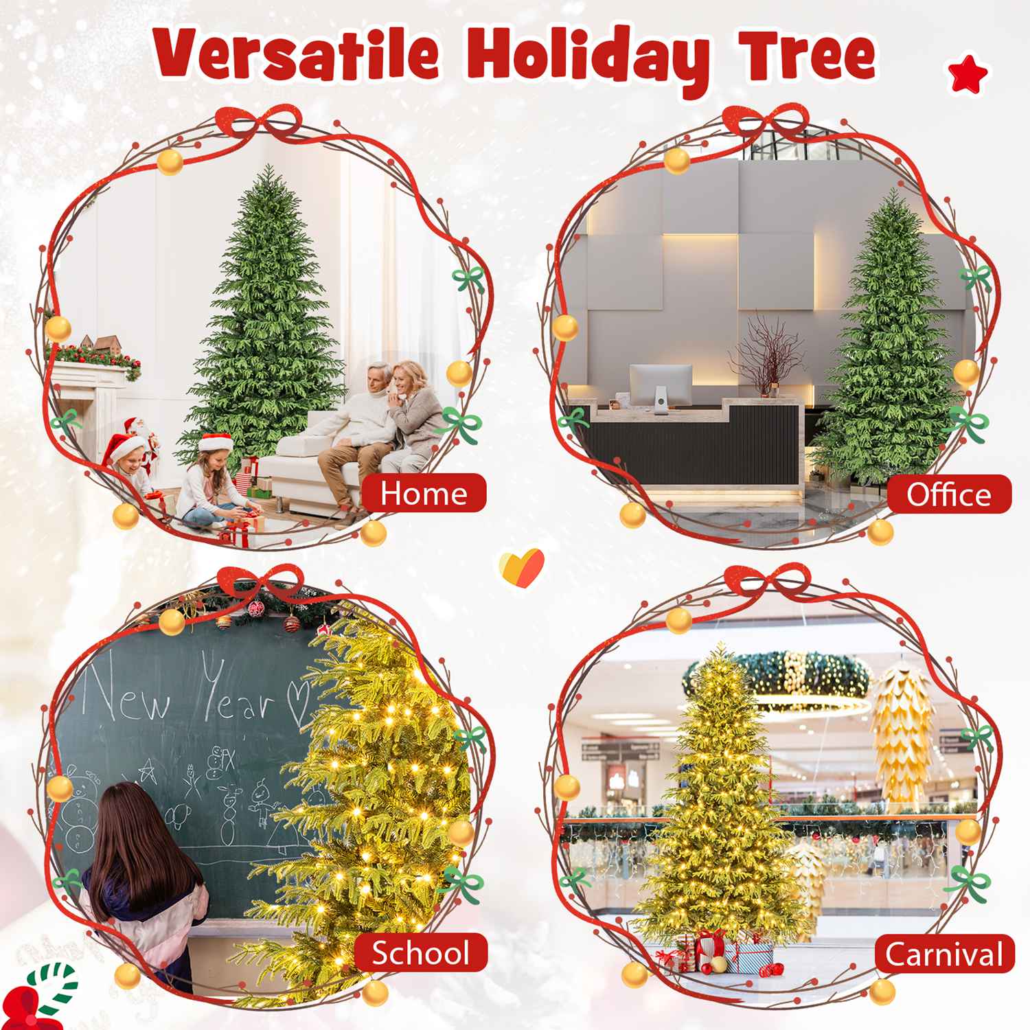 Costway 8 FT Artificial Christmas Tree with 470 Warm White LED Lights ...
