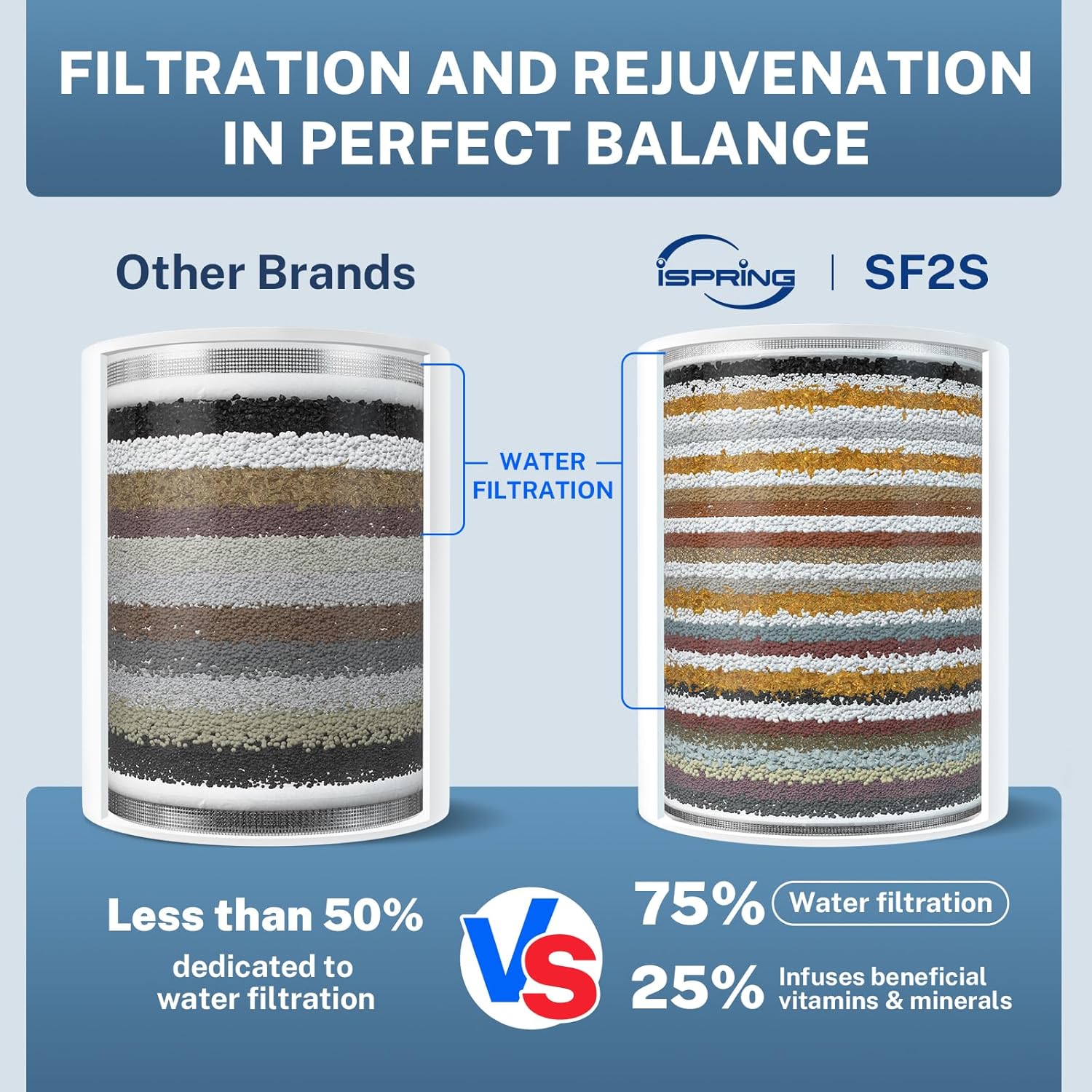 iSpring SF2S Chrome GAC Shower Head Filter Attachment 9-Months -Filter ...