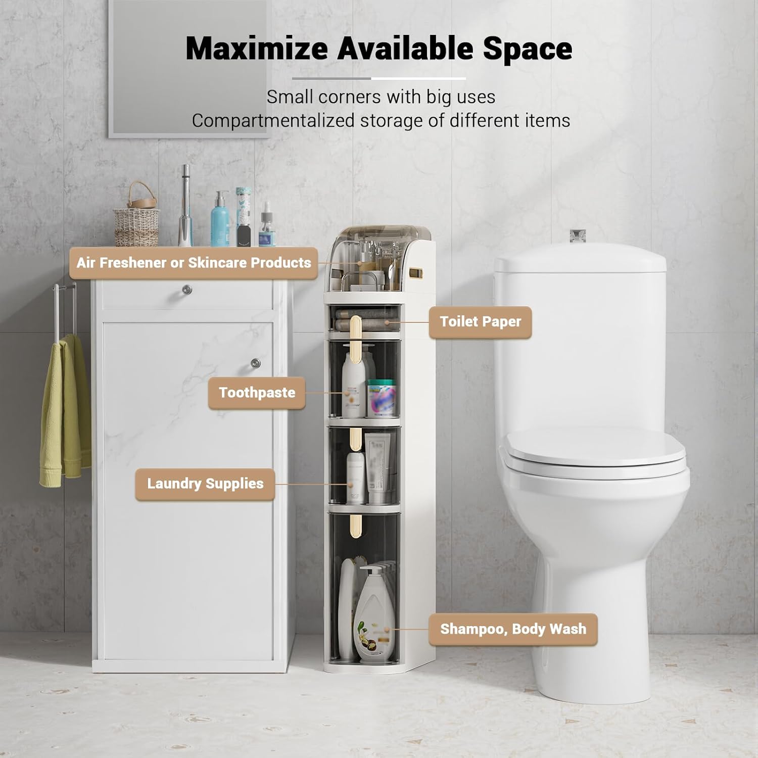 Garvee Slim Waterproof Bathroom Storage Cabinet with Four Drawers ...