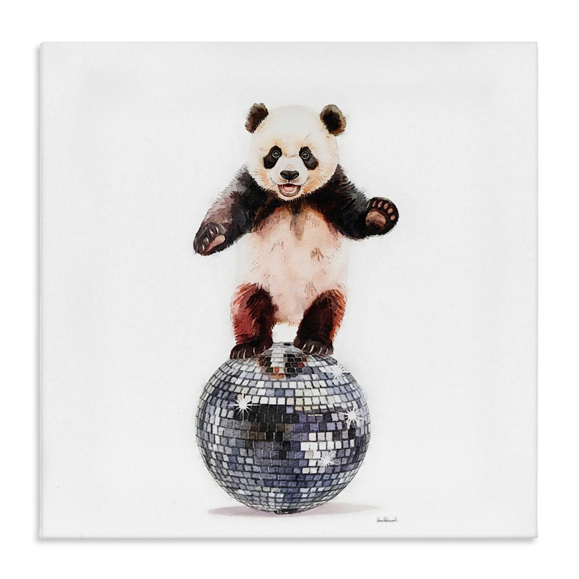 Stupell Industries Panda Balancing on Disco Ball Canvas Wall Art By ...