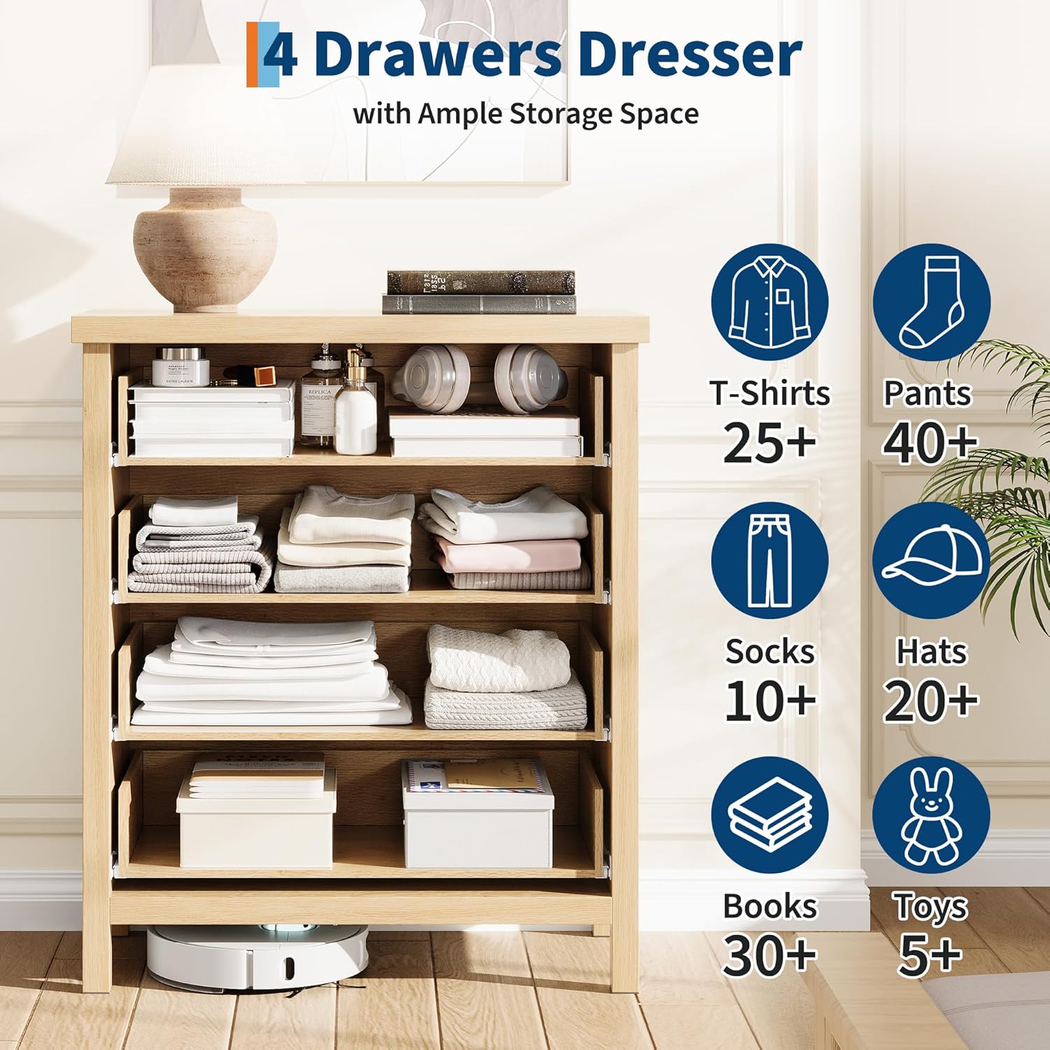 Garvee Fluted 4 Drawers Dresser for Bedroom 35.4 in Tall Chest of ...