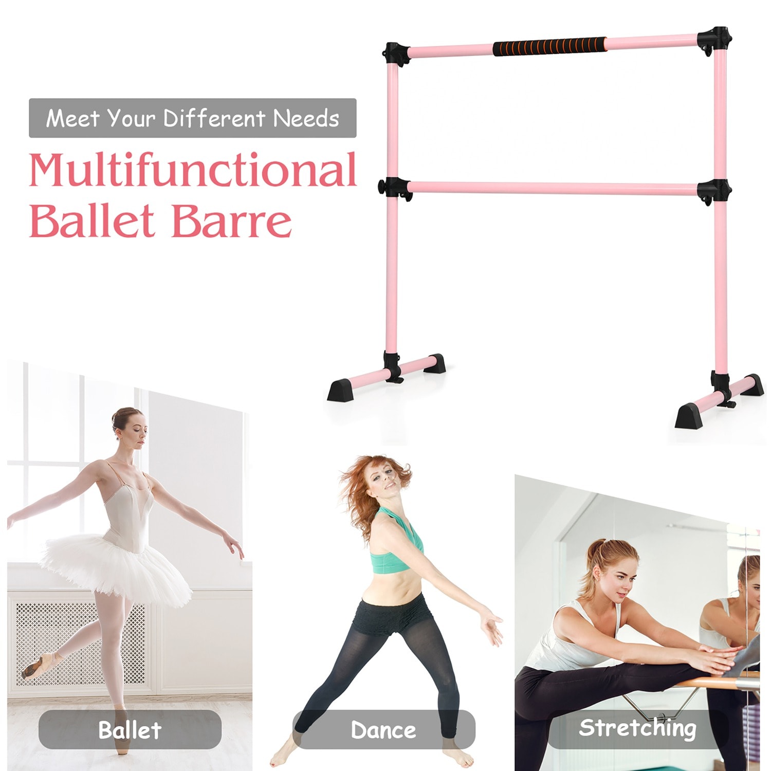 Goplus Portable Ballet Barre 4ft Freestanding Adjustable Double Dance Bar Pink in the Pull-Up ...