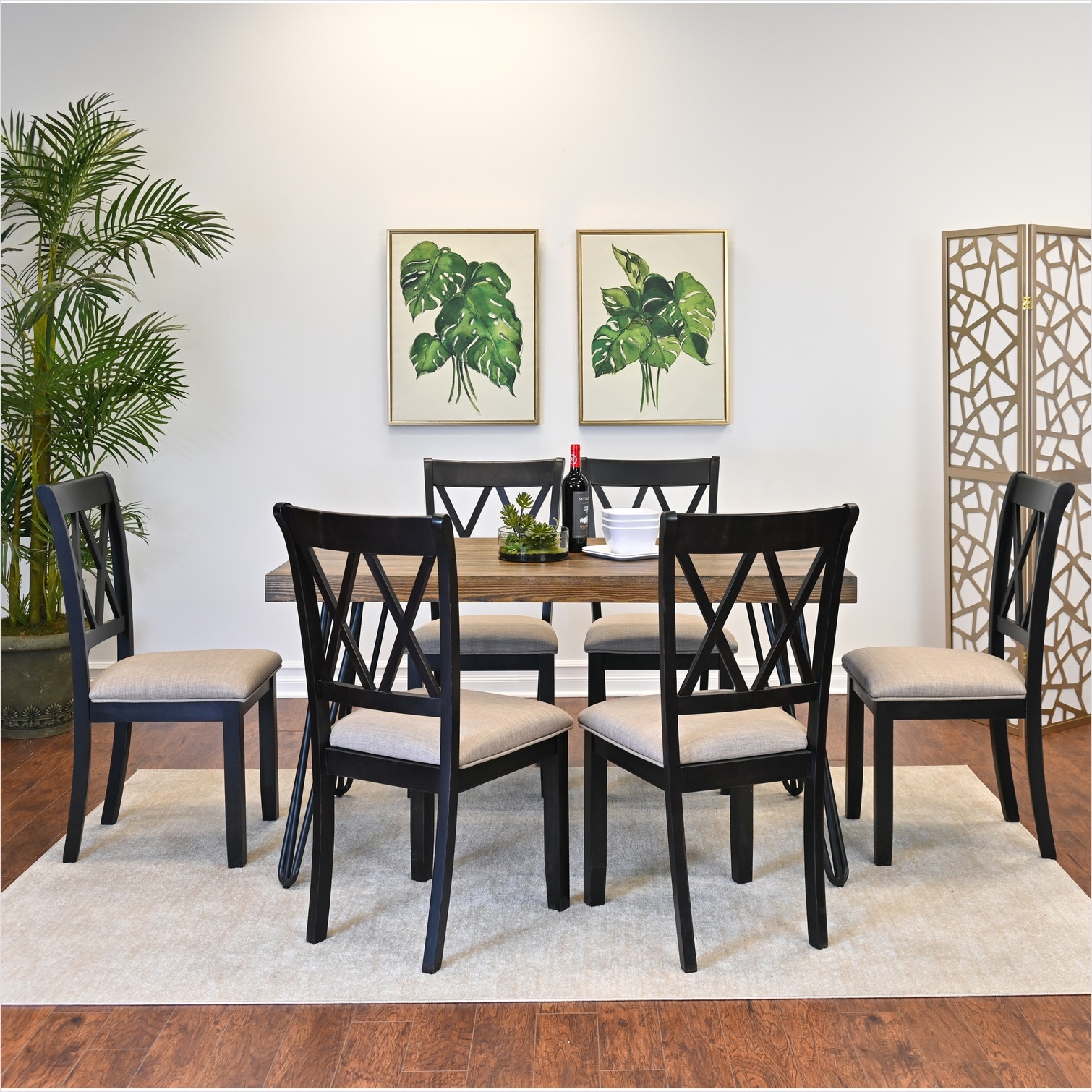Naturefalls Round Engineered Wood 7-Piece Dining Set with Metal Hairpin ...