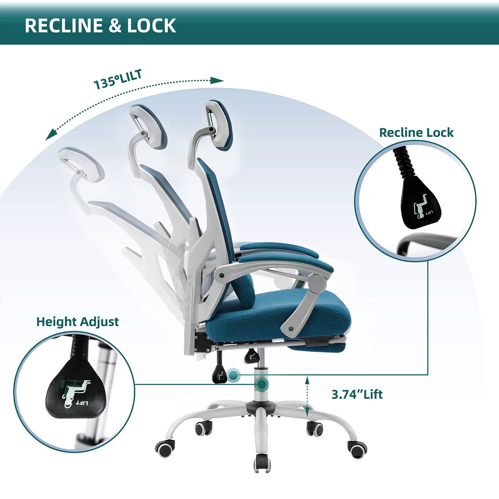 Bestier Retractable Footrest Ergonomic Swivel Office Chair with Lumbar ...