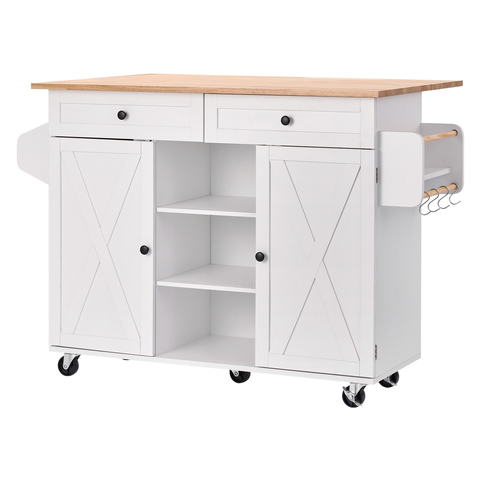 LUXEYARD 52in Kitchen Island Cart Rolling Storage Cabinet Table with ...