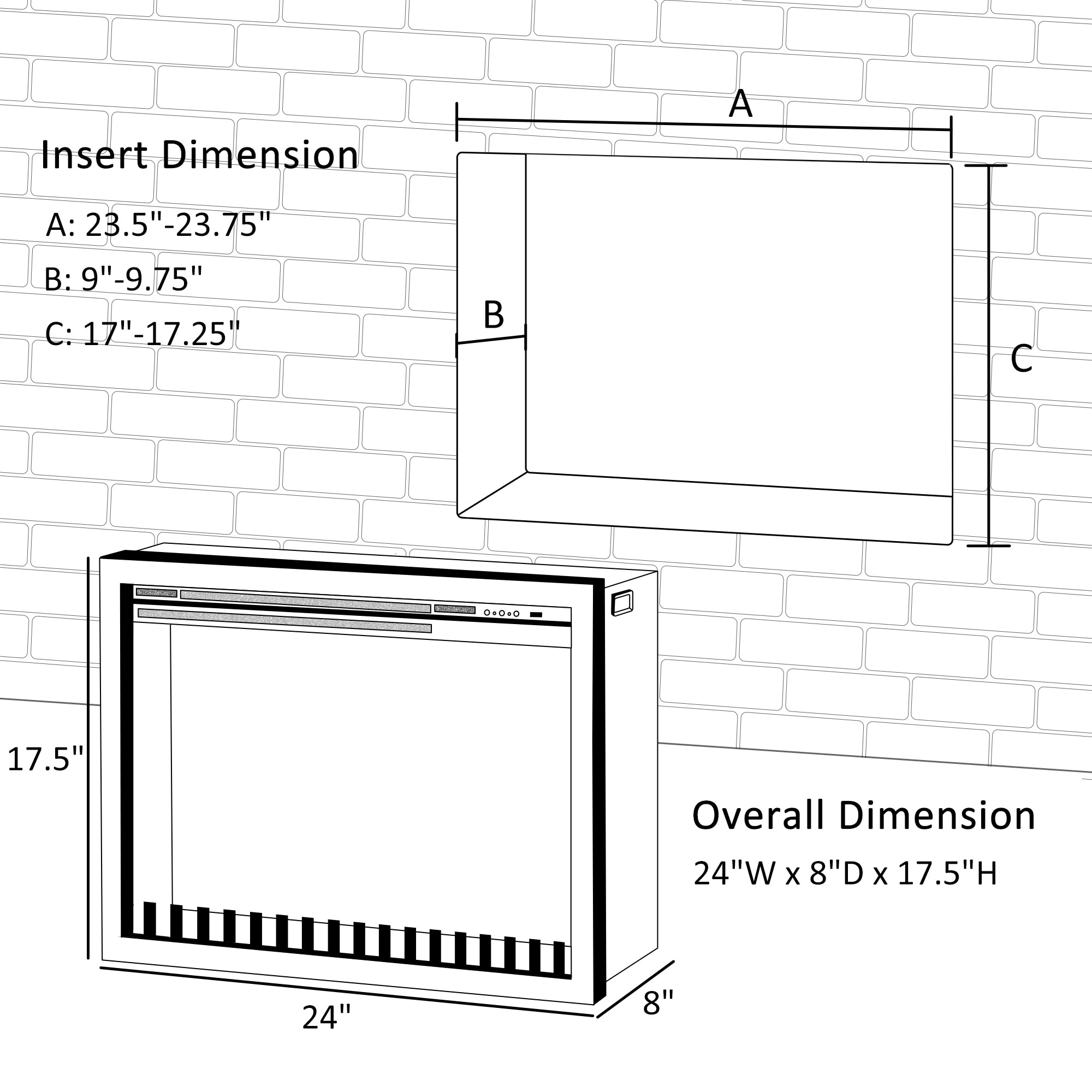 SINOFURN 24-in Black Electric Fireplace Insert in the Electric ...