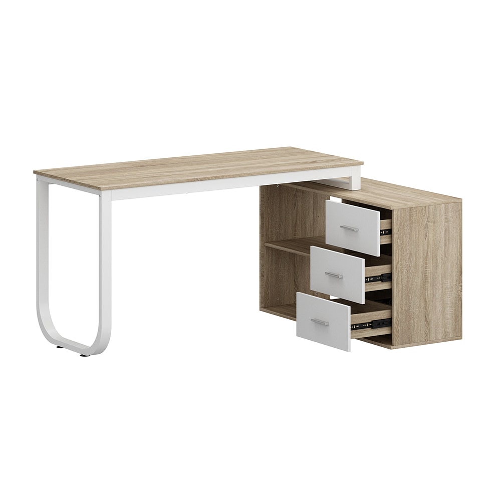 Homsee 55 Inch L Shaped Executive Computer Desk Beige Wood Corner ...