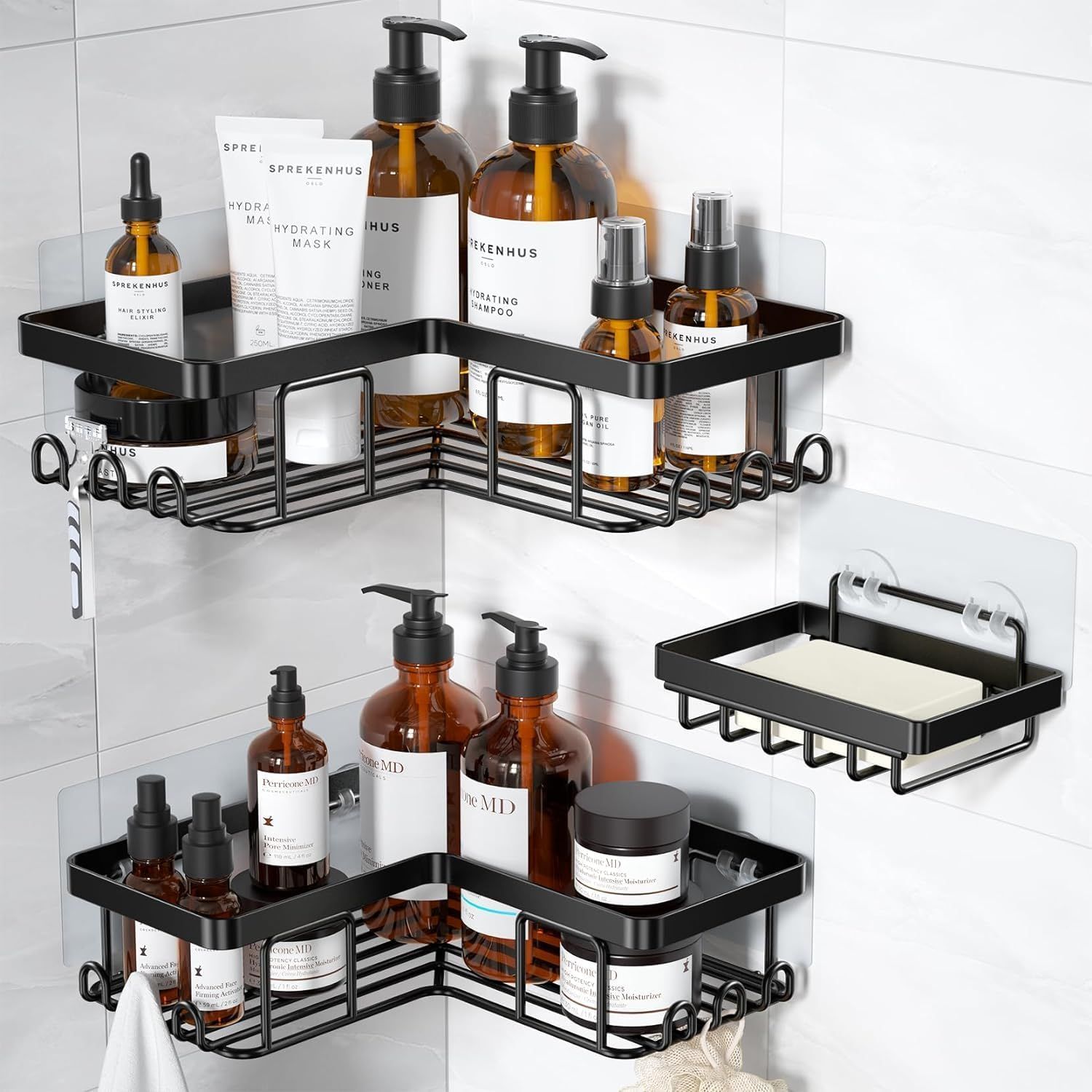 JUSHUA 12 Hooks Rustproof Stainless Steel Bathroom Organizer No ...