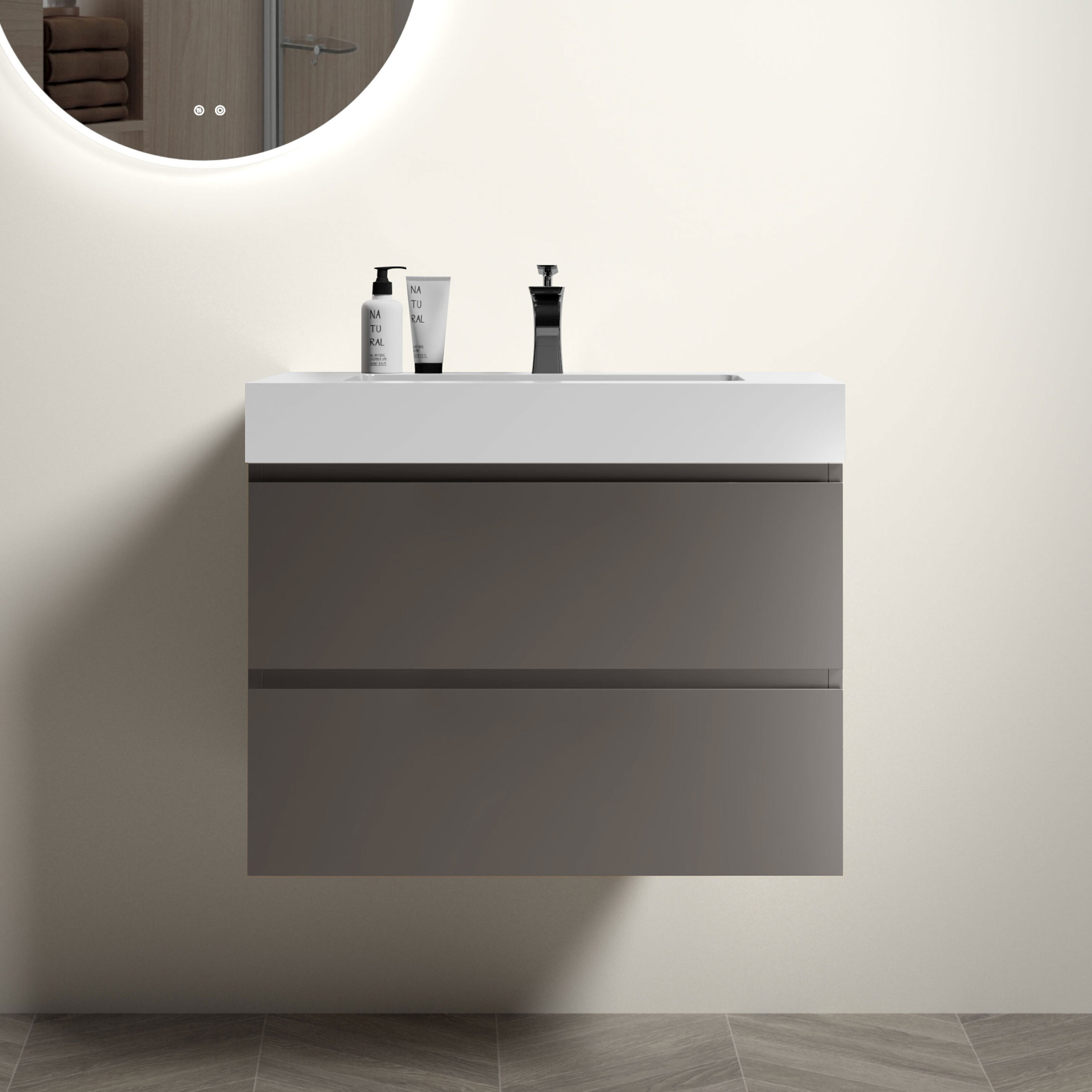 GDFStudio Harbor Modern 30 Inches Gray Wall Mounted Floating Bathroom ...