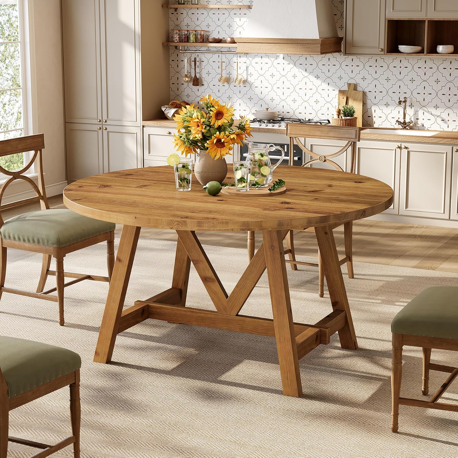 LITTLE TREE Brown 47-Inch Solid Wood Dining Table for 4-6 Farmhouse ...