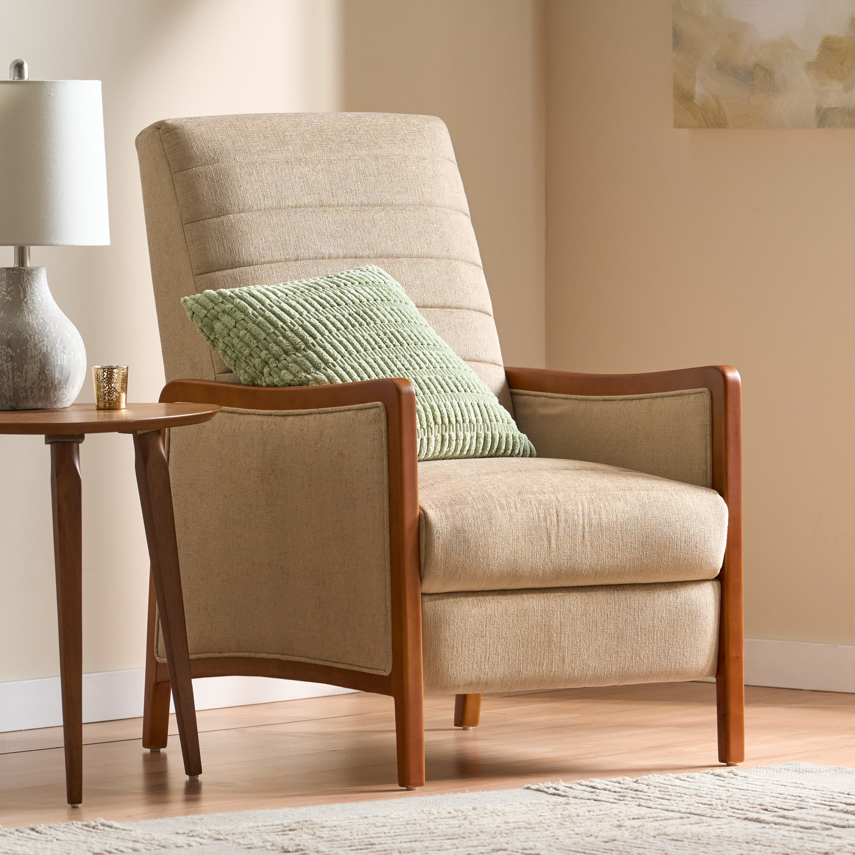 LUXEYARD Mid Century Modern Fabric Channel Stitch Wood Pushback ...