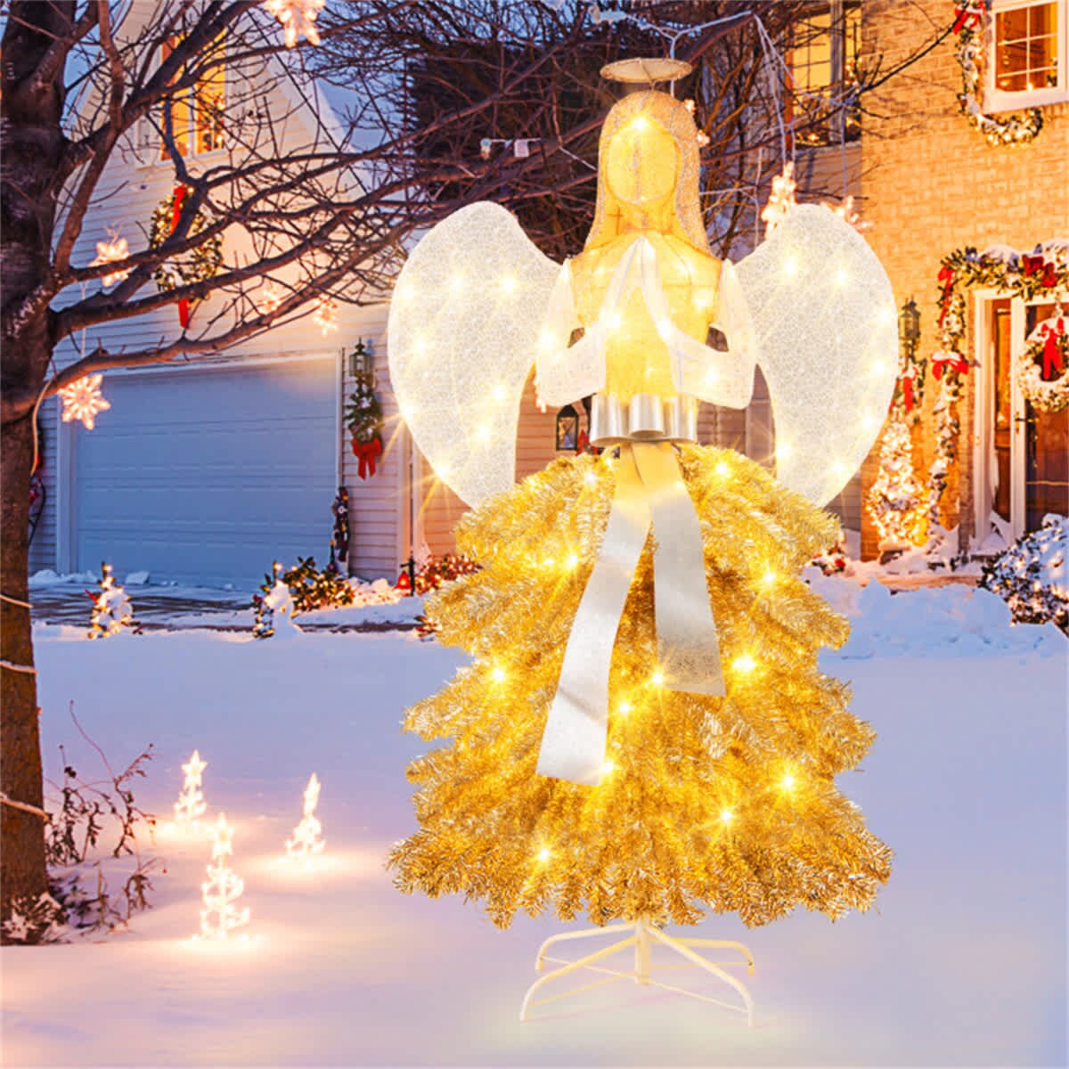 VERYKE 5ft Pre-Lit Angel Christmas Tree with Angel Figure and 150 LEDs ...