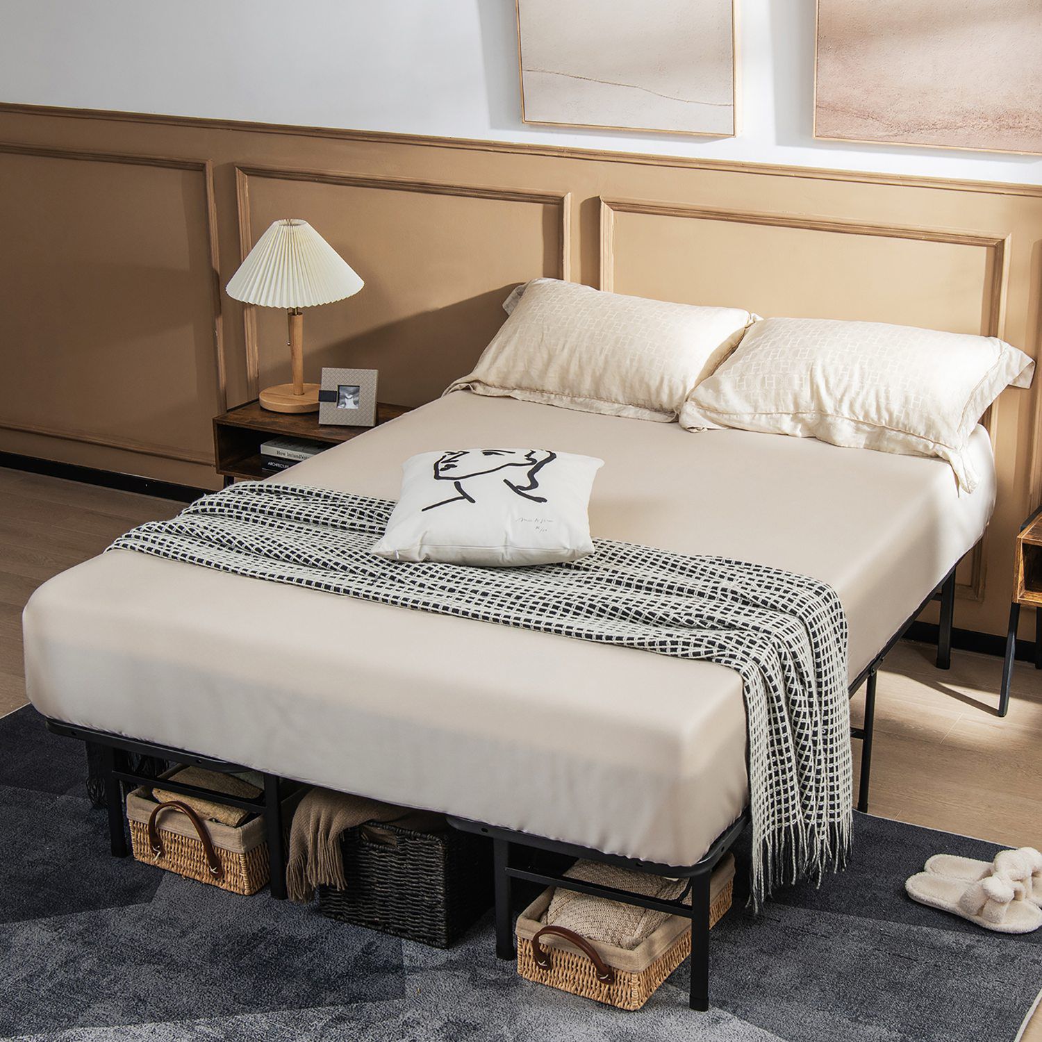 Costway Twin/ Full Folding Metal Platform Bed Frame 13 Inch Mattress ...