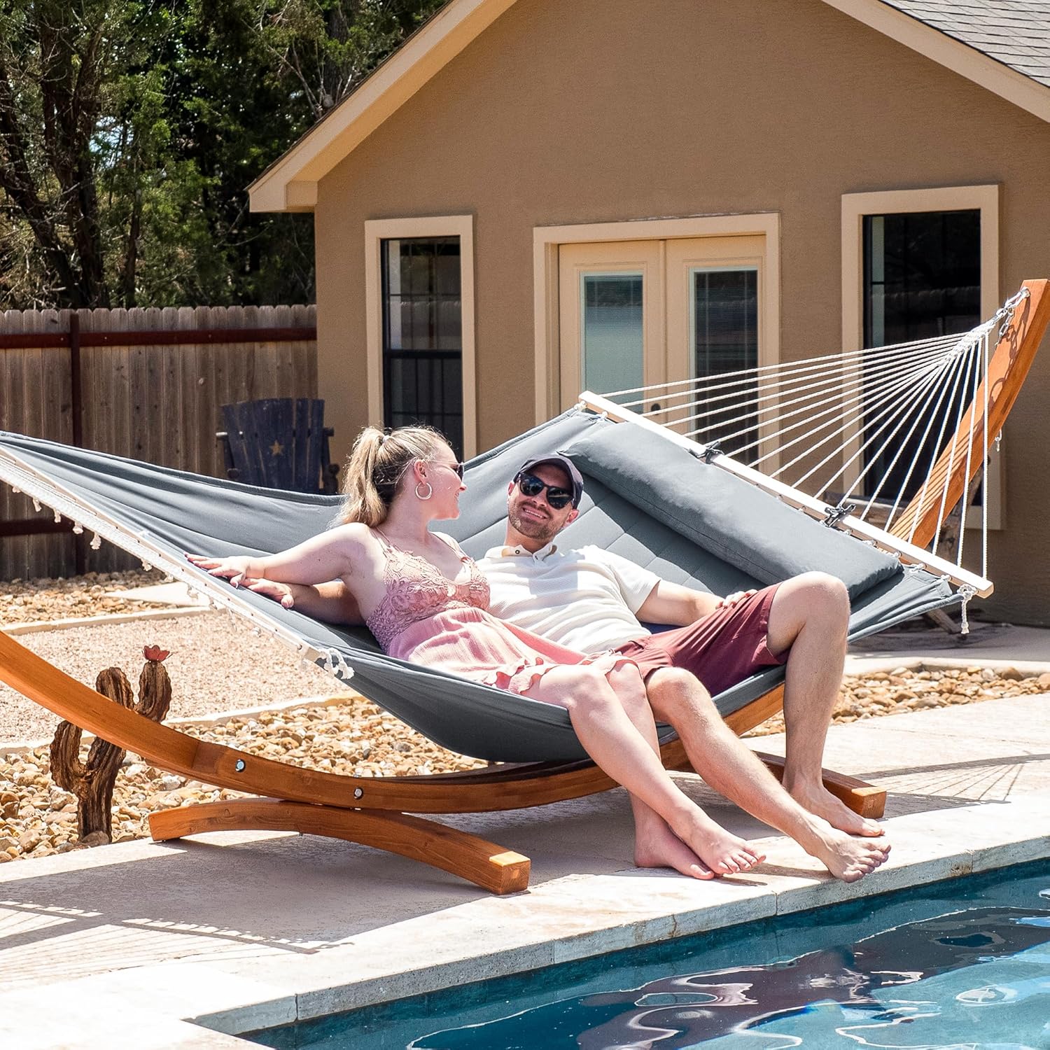 SUNCREAT Hammocks Double Hammock with Wooden Stand Included Outdoor ...