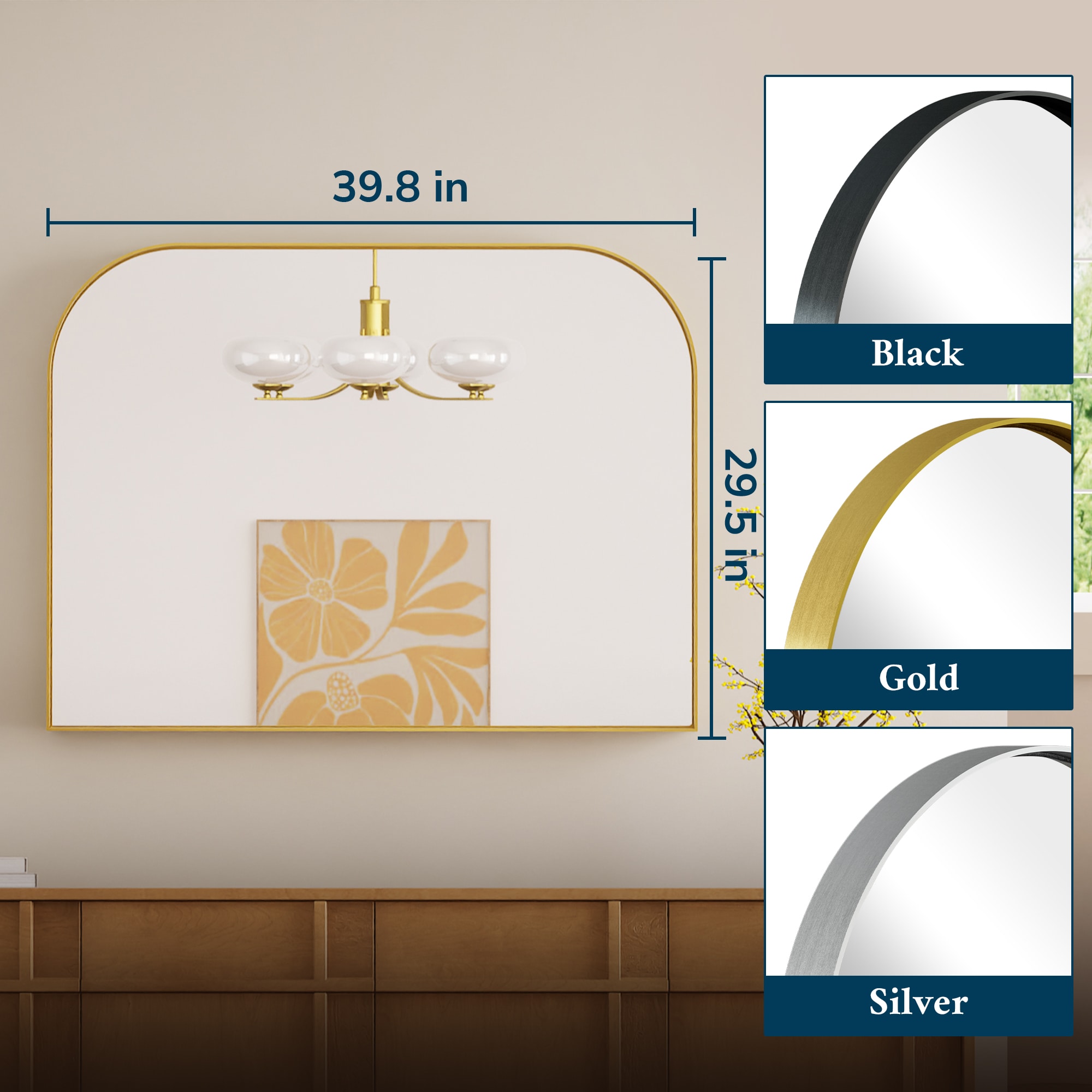 Keonjinn Bathroom Mirrors 40-in W x 30-in H Rectangle Brushed Gold ...