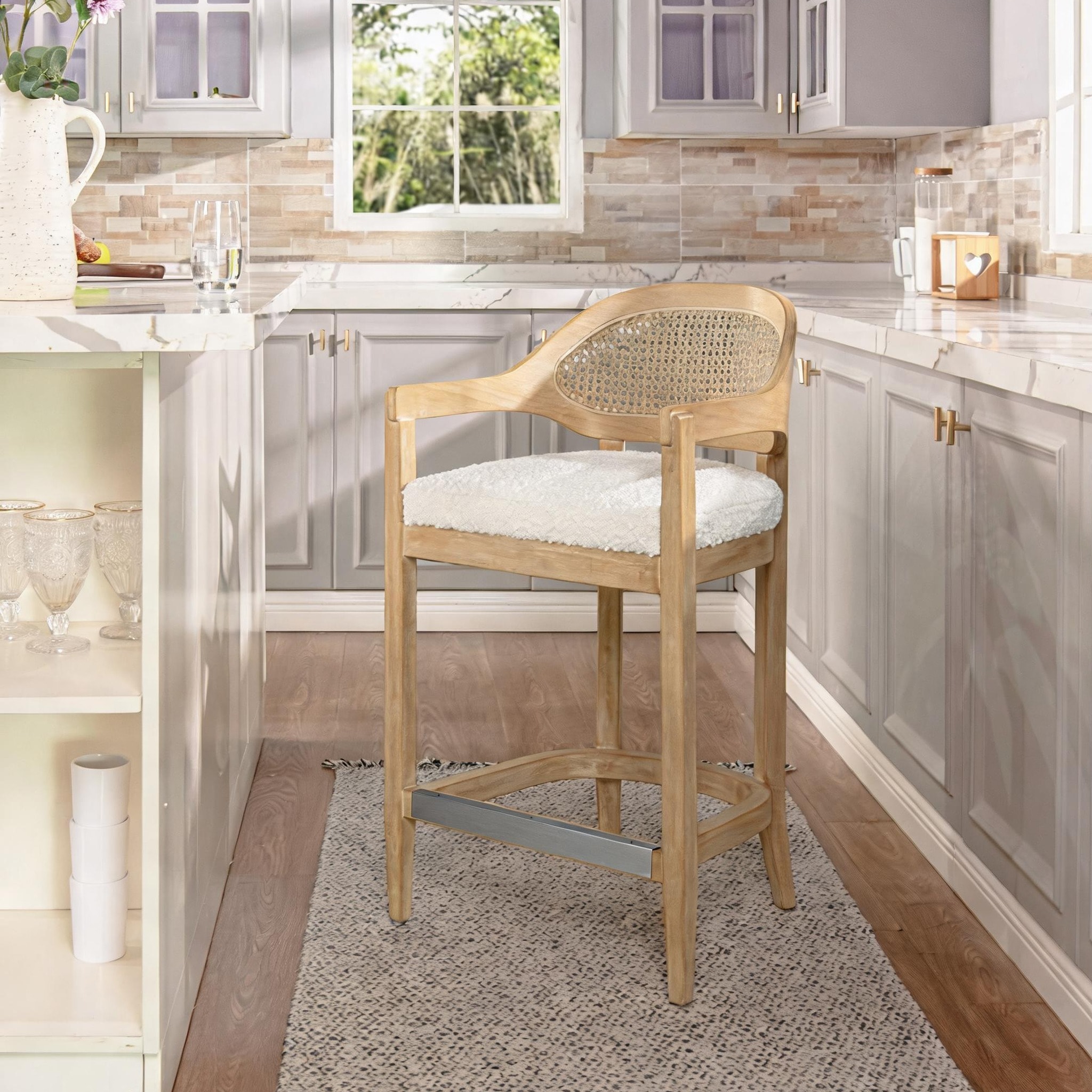 Watnature Boucle Upholstered 26-Inch Counter Stool for Kitchen Island ...