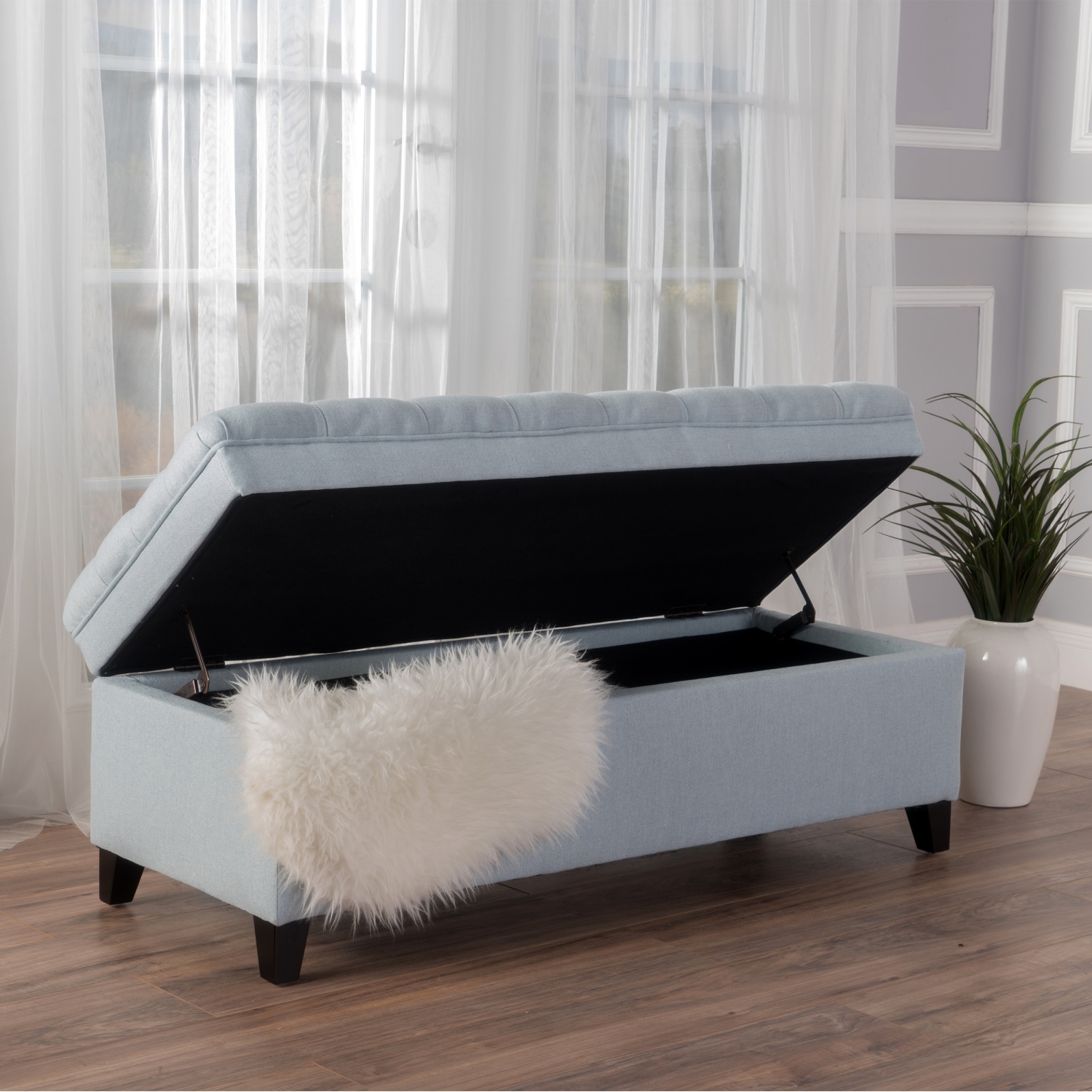 Streamdale Furniture Streamdale Light Blue Fabric Storage Ottoman with ...