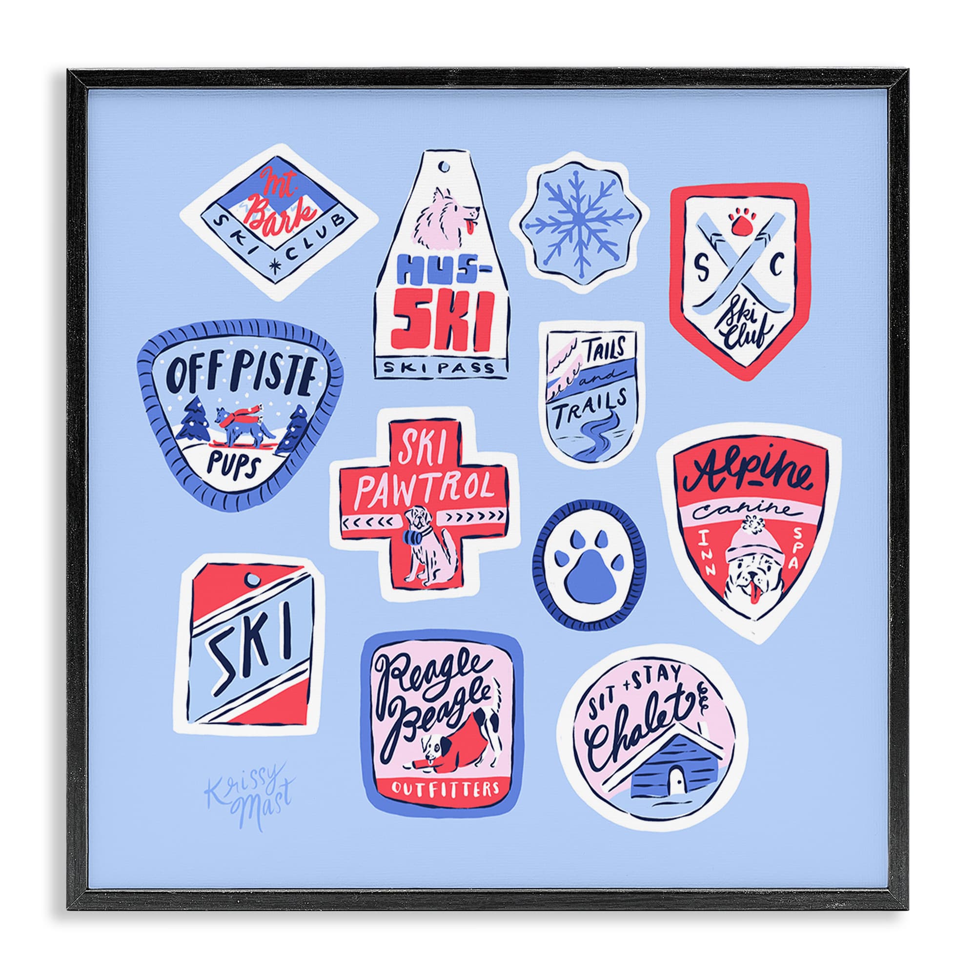 Stupell Industries Dog Ski Tickets Placement Black Framed Giclee Art in ...