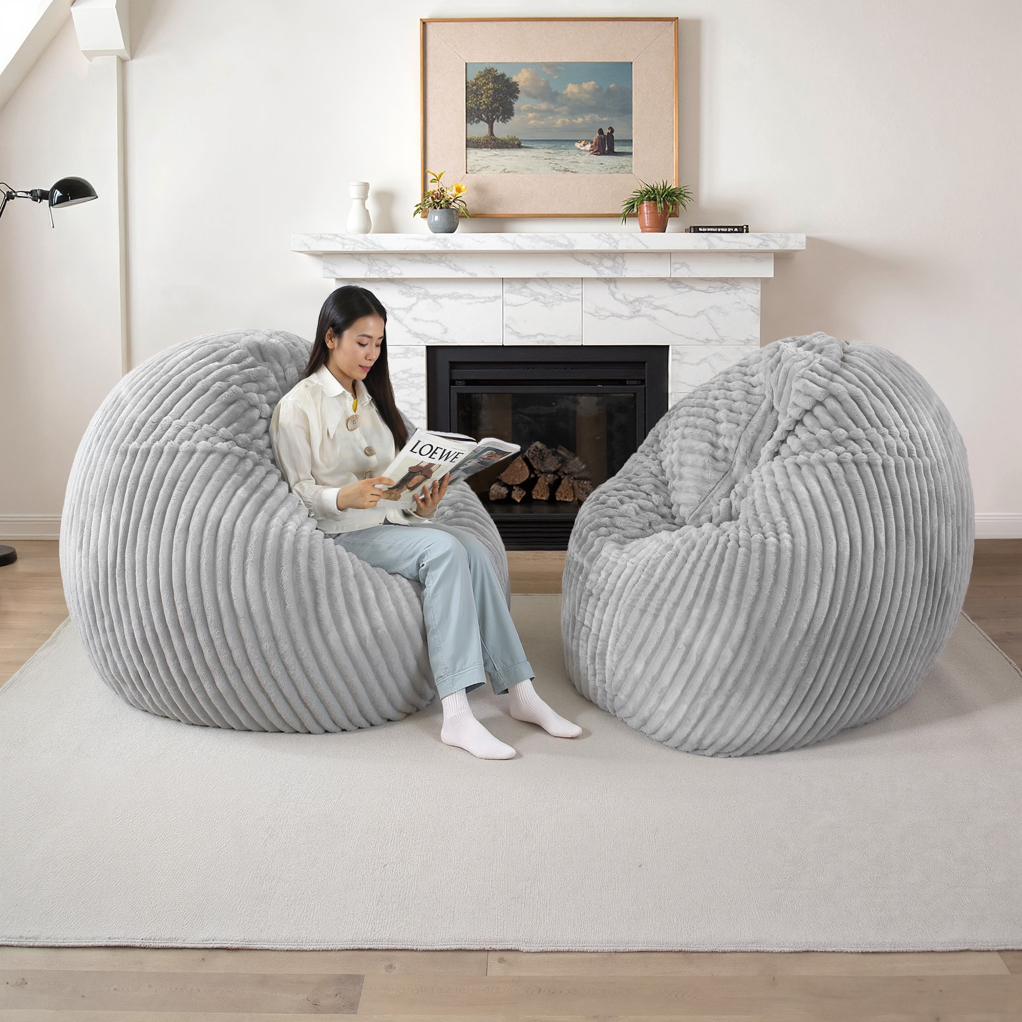 Dreamsidea Oversized Bean Bag Sofa - Round 5 Foot Foam Filled - Faux ...