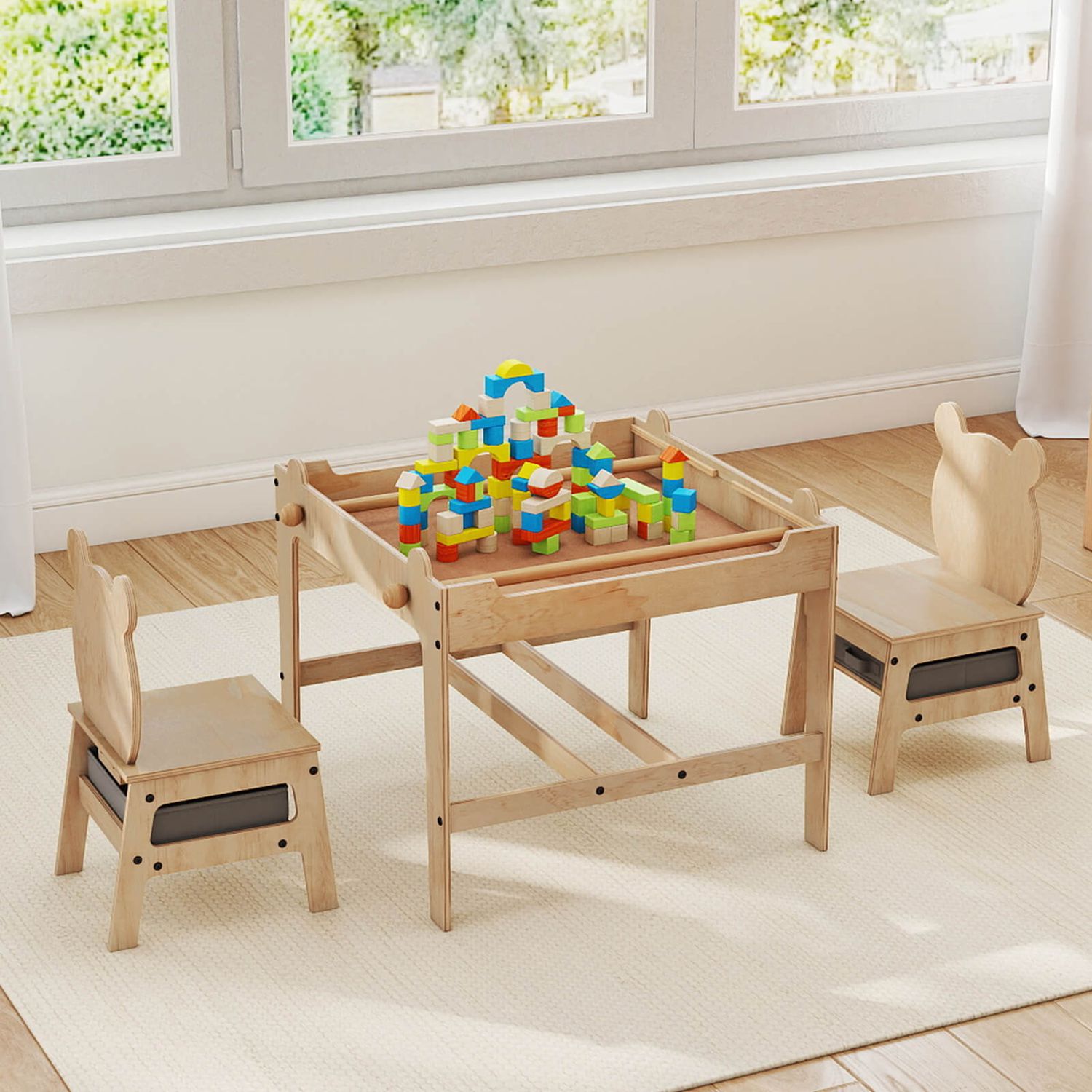 Costway Kids Table and Chairs Set 4 in 1 Children Activity Table with ...
